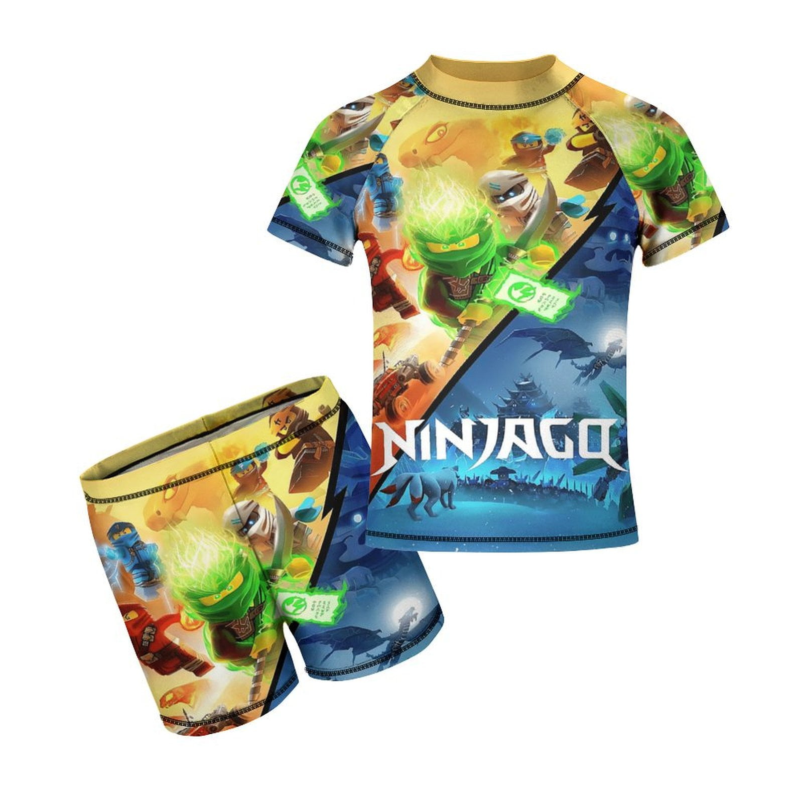 Ninjago Boys 2-Piece Swimsuit Set, Short Sleeve Rash Guard & Swim ...