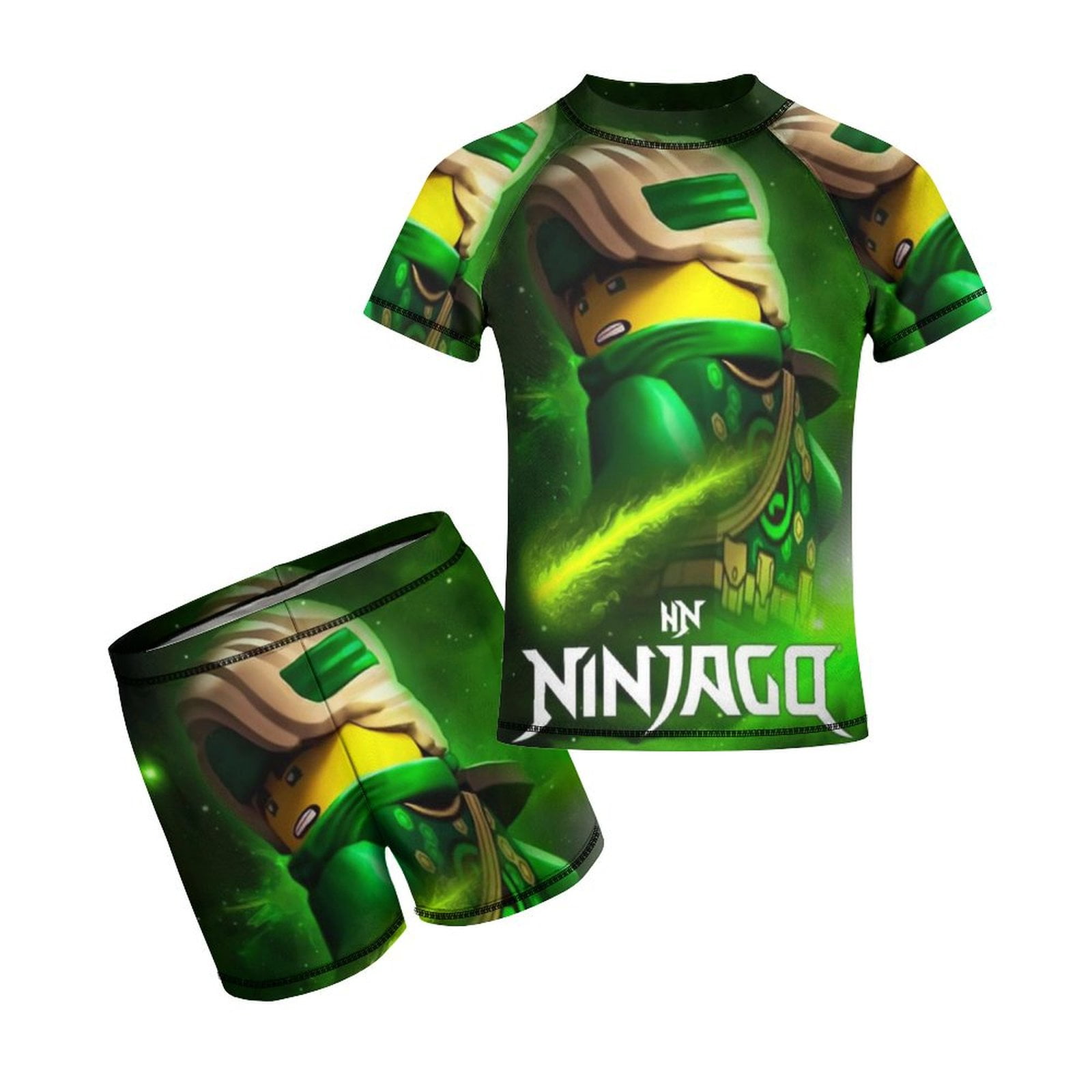 Ninjago Boys 2-Piece Swimsuit Set, Short Sleeve Rash Guard & Swim ...