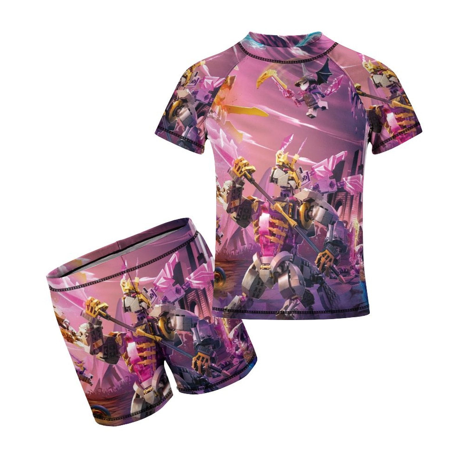 Ninjago Boys 2-Piece Swimsuit Set, Short Sleeve Rash Guard & Swim ...