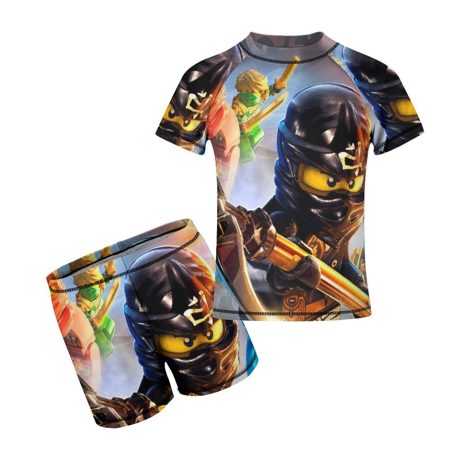 Ninjago Boys 2-Piece Swimsuit Set, Short Sleeve Rash Guard & Swim ...