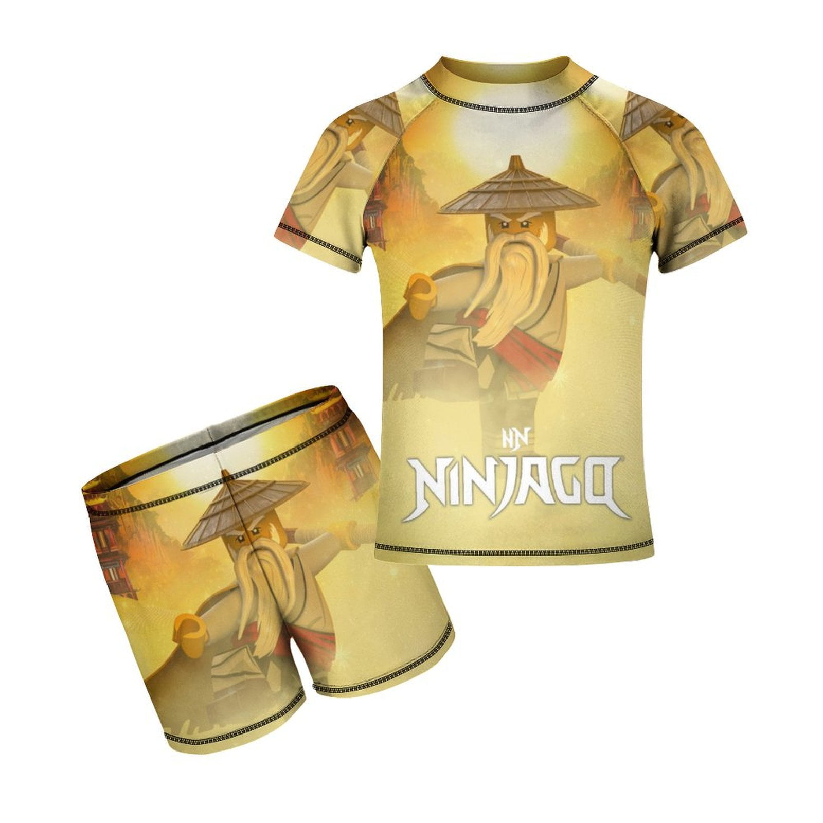 Ninjago Boys 2-Piece Swimsuit Set, Short Sleeve Rash Guard & Swim ...