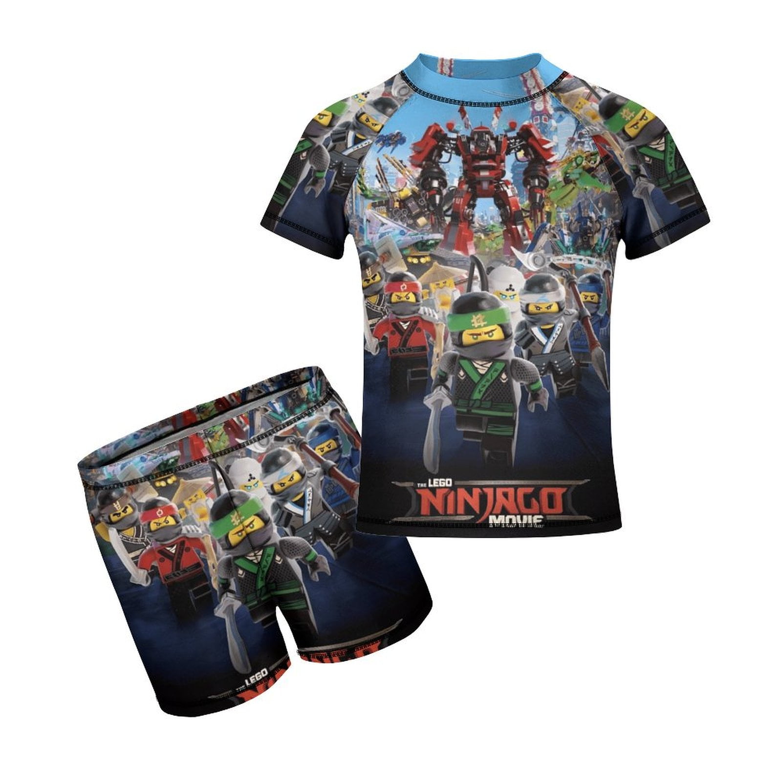 Ninjago Boys 2-Piece Swimsuit Set, Short Sleeve Rash Guard & Swim ...
