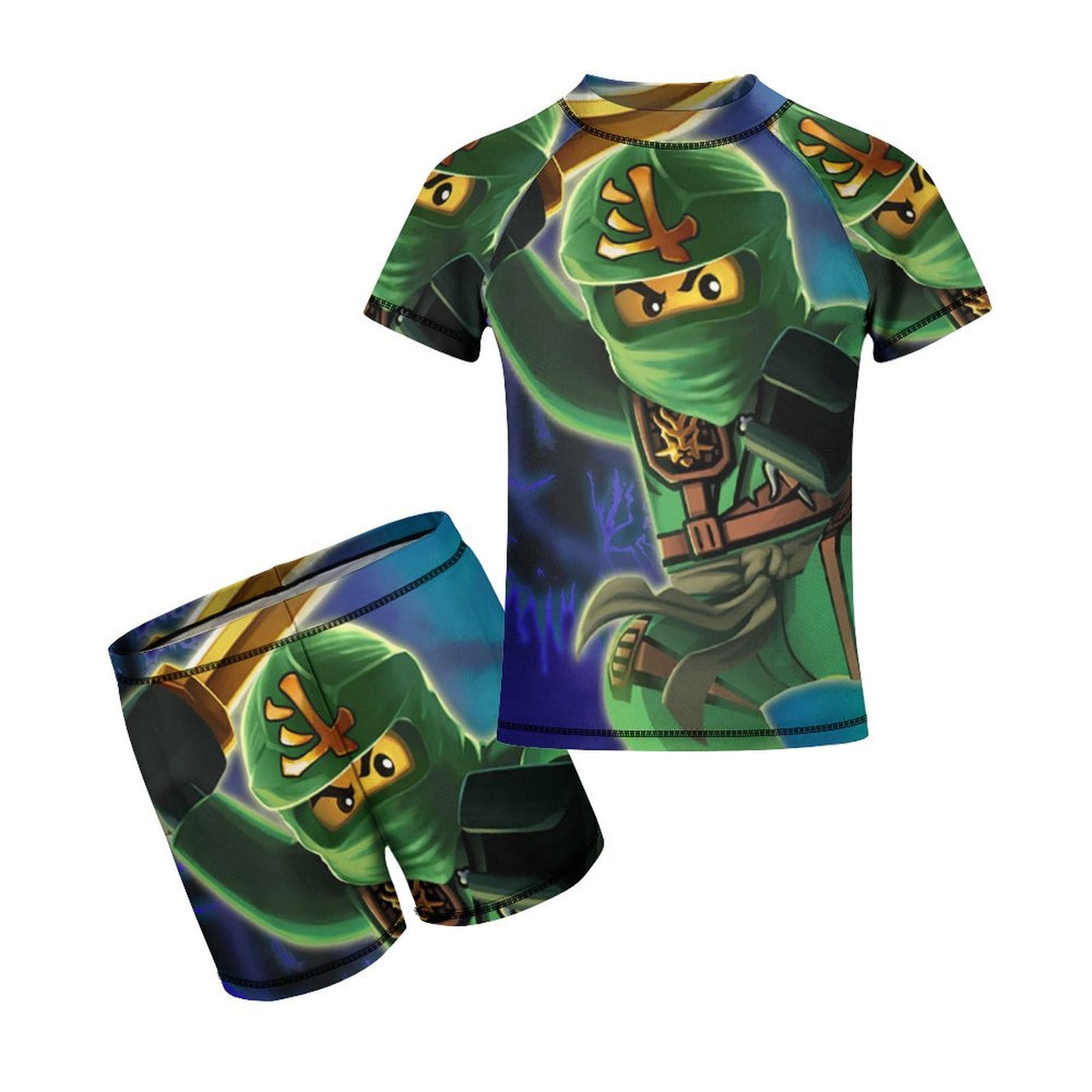 Ninjago Boys 2-Piece Swimsuit Set, Short Sleeve Rash Guard & Swim ...