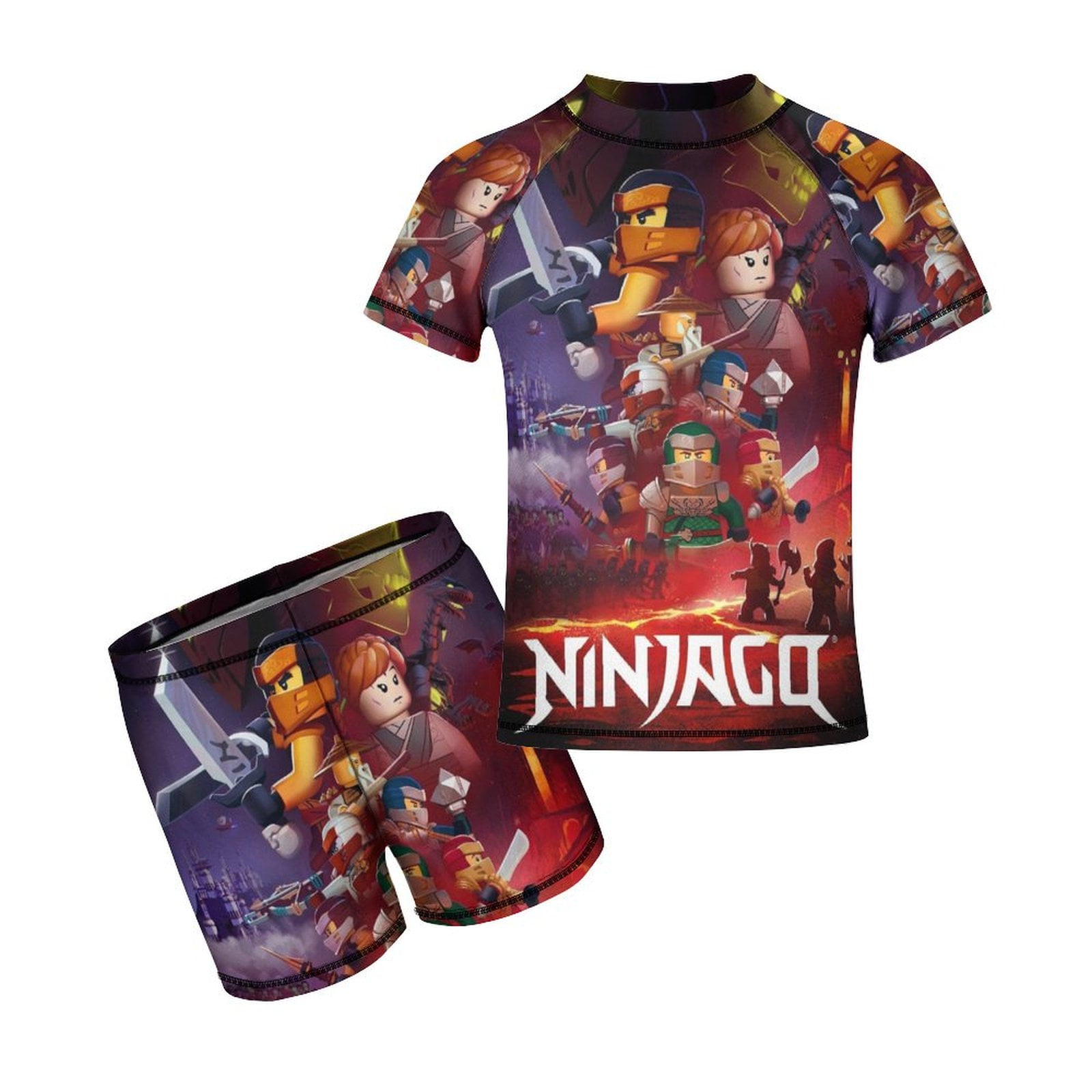 Ninjago Boys 2-Piece Swimsuit Set, Short Sleeve Rash Guard & Swim ...