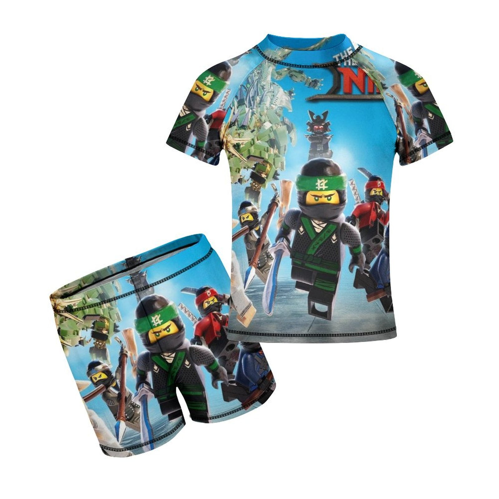 Ninjago Boys 2-Piece Swimsuit Set, Short Sleeve Rash Guard & Swim ...