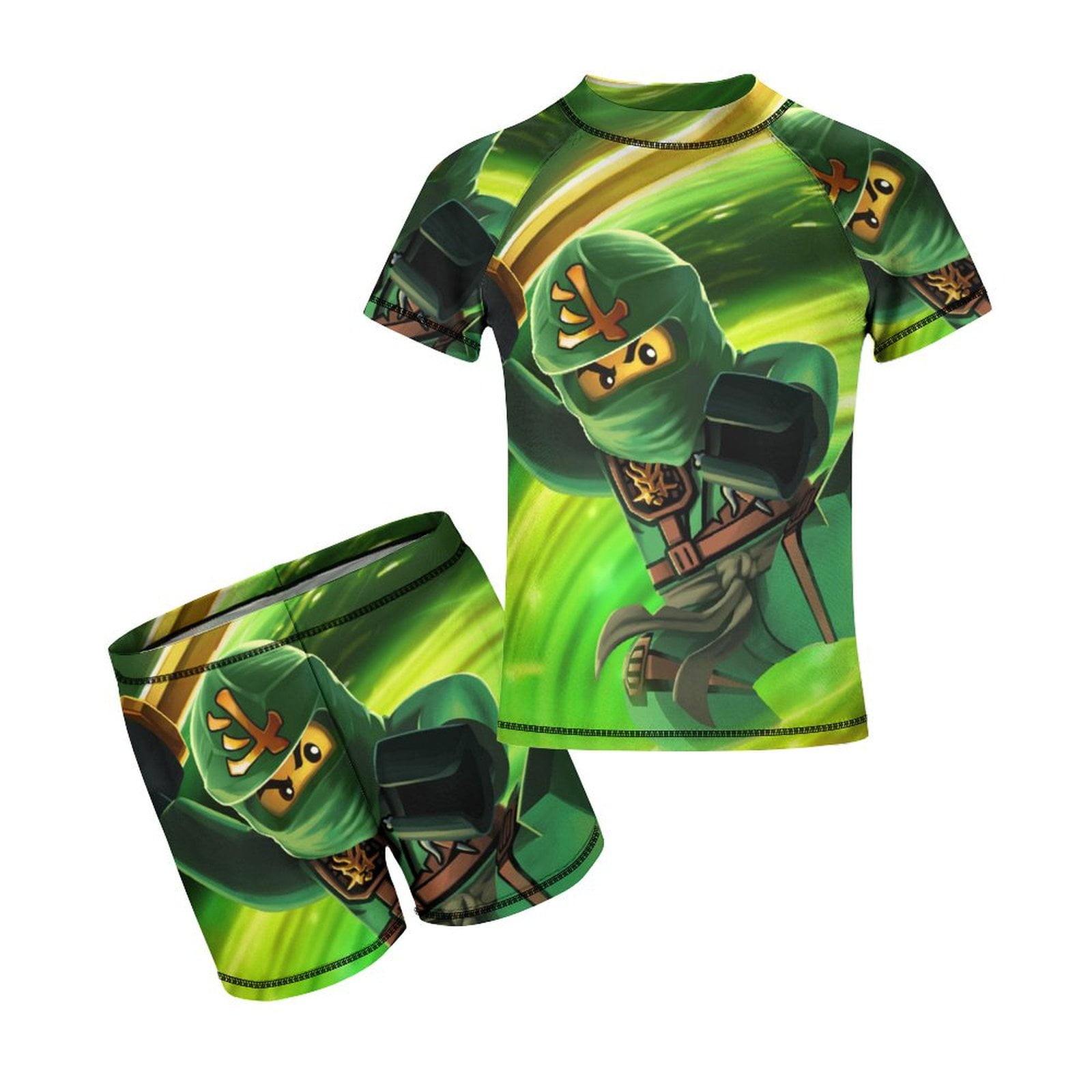 Ninjago Boys 2-Piece Swimsuit Set, Short Sleeve Rash Guard & Swim ...