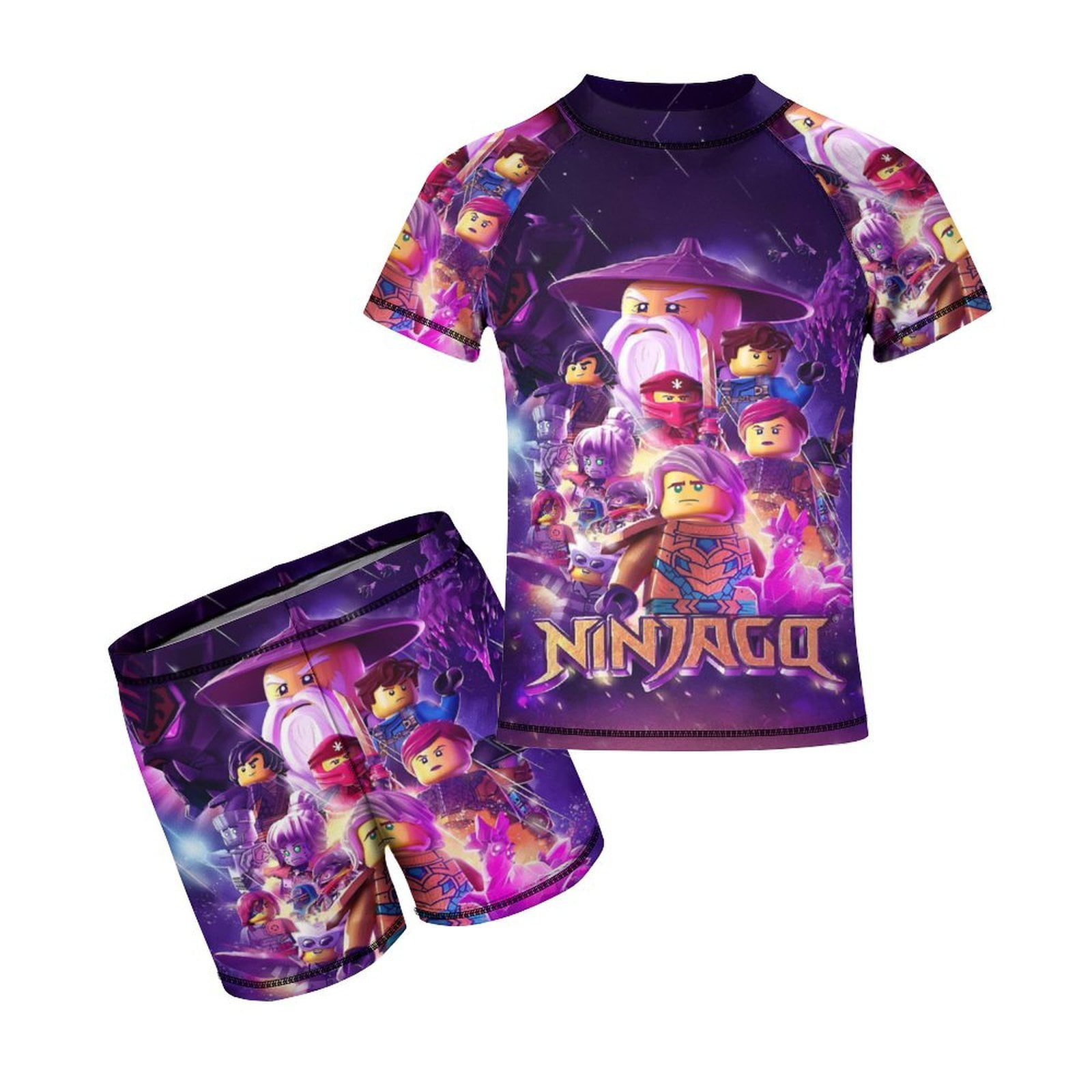 Ninjago Boys 2-Piece Swimsuit Set, Short Sleeve Rash Guard & Swim ...