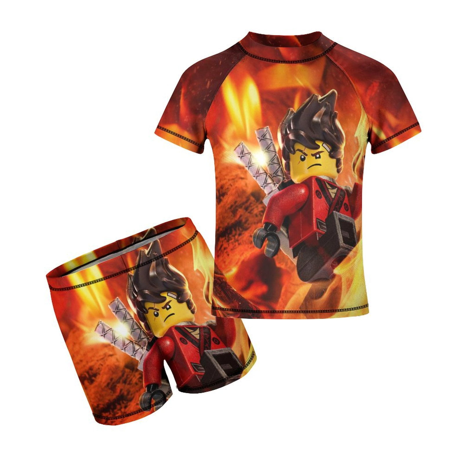 Ninjago Boys 2-Piece Swimsuit Set, Short Sleeve Rash Guard & Swim ...