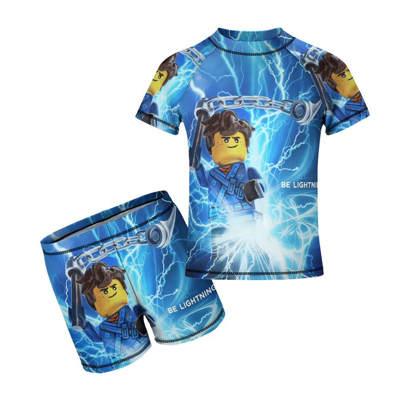 Ninjago Boys 2-Piece Swimsuit Set, Short Sleeve Rash Guard & Swim ...