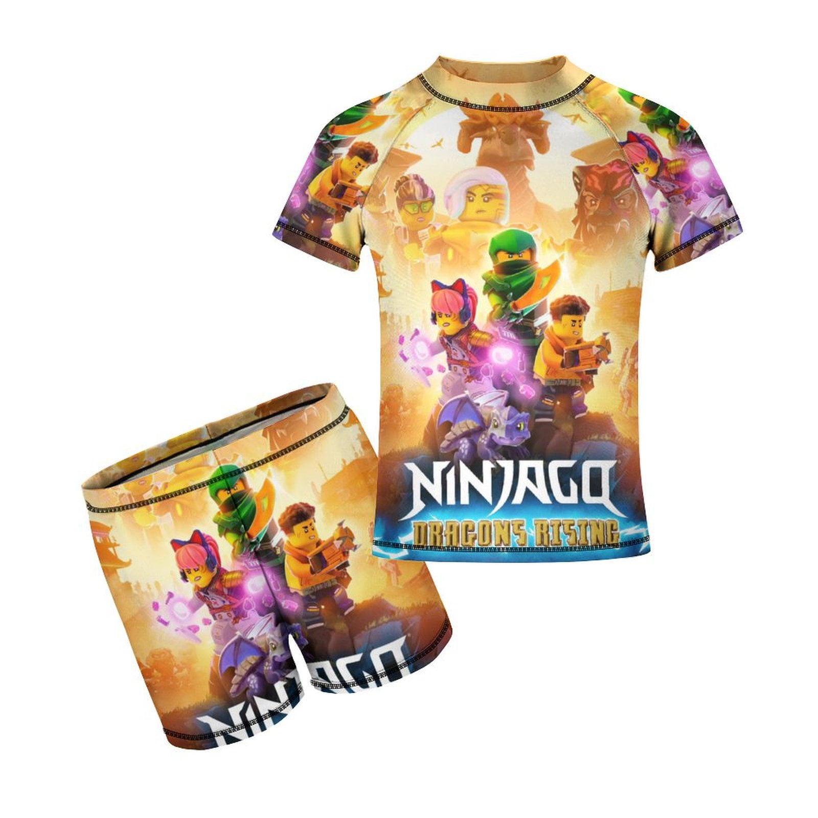 Ninjago Boys 2-Piece Swimsuit Set, Short Sleeve Rash Guard & Swim ...