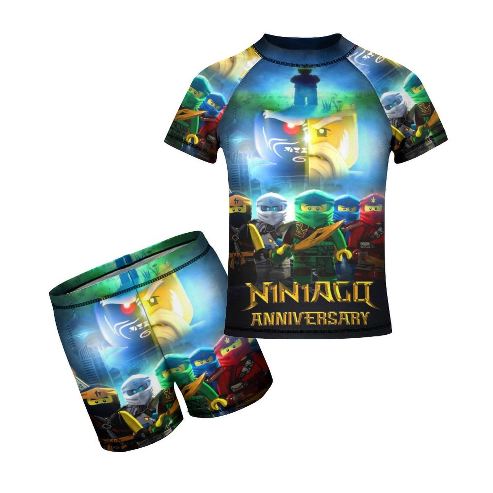 Ninjago Boys 2-Piece Swimsuit Set, Short Sleeve Rash Guard & Swim ...