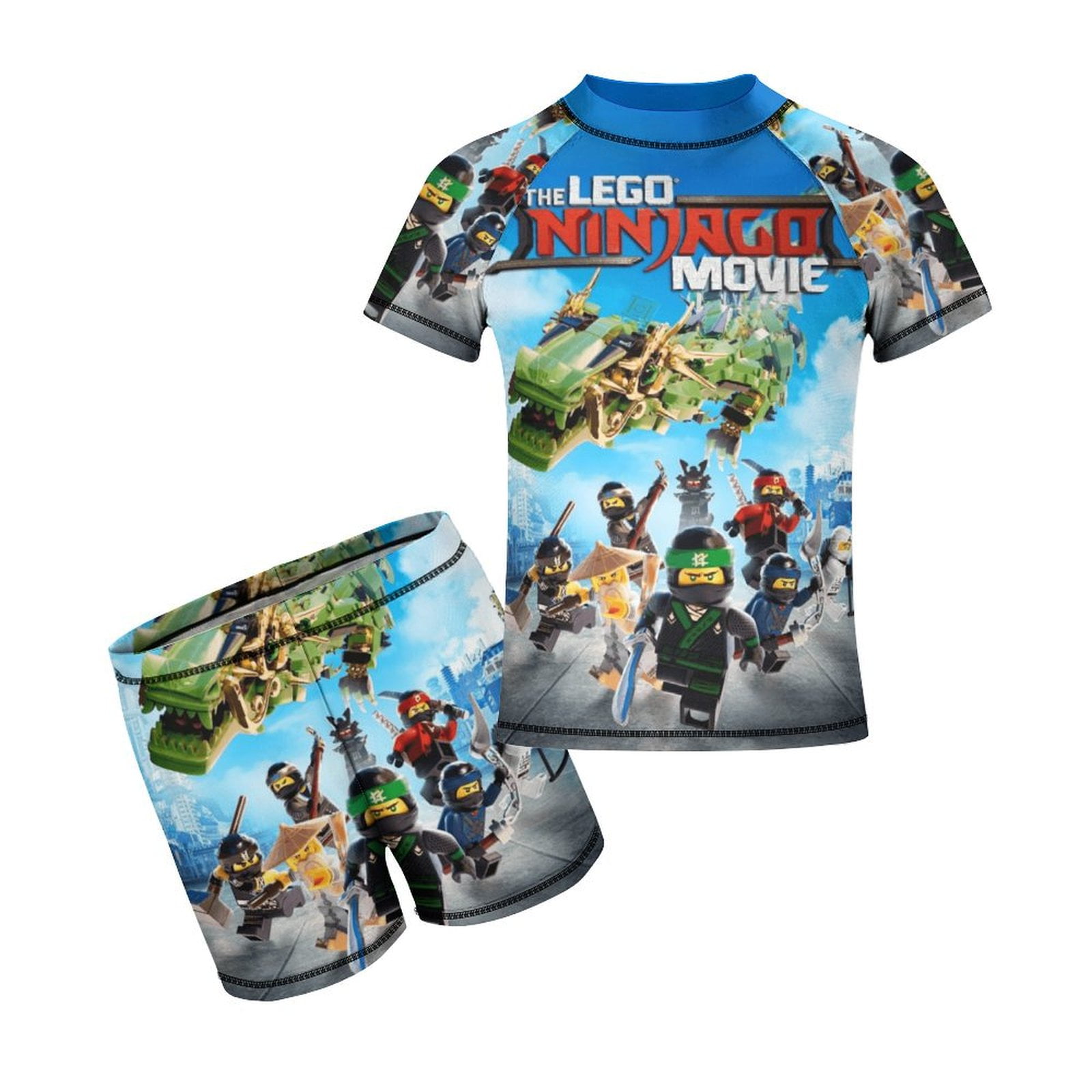 Ninjago Boys 2-Piece Swimsuit Set, Short Sleeve Rash Guard & Swim ...