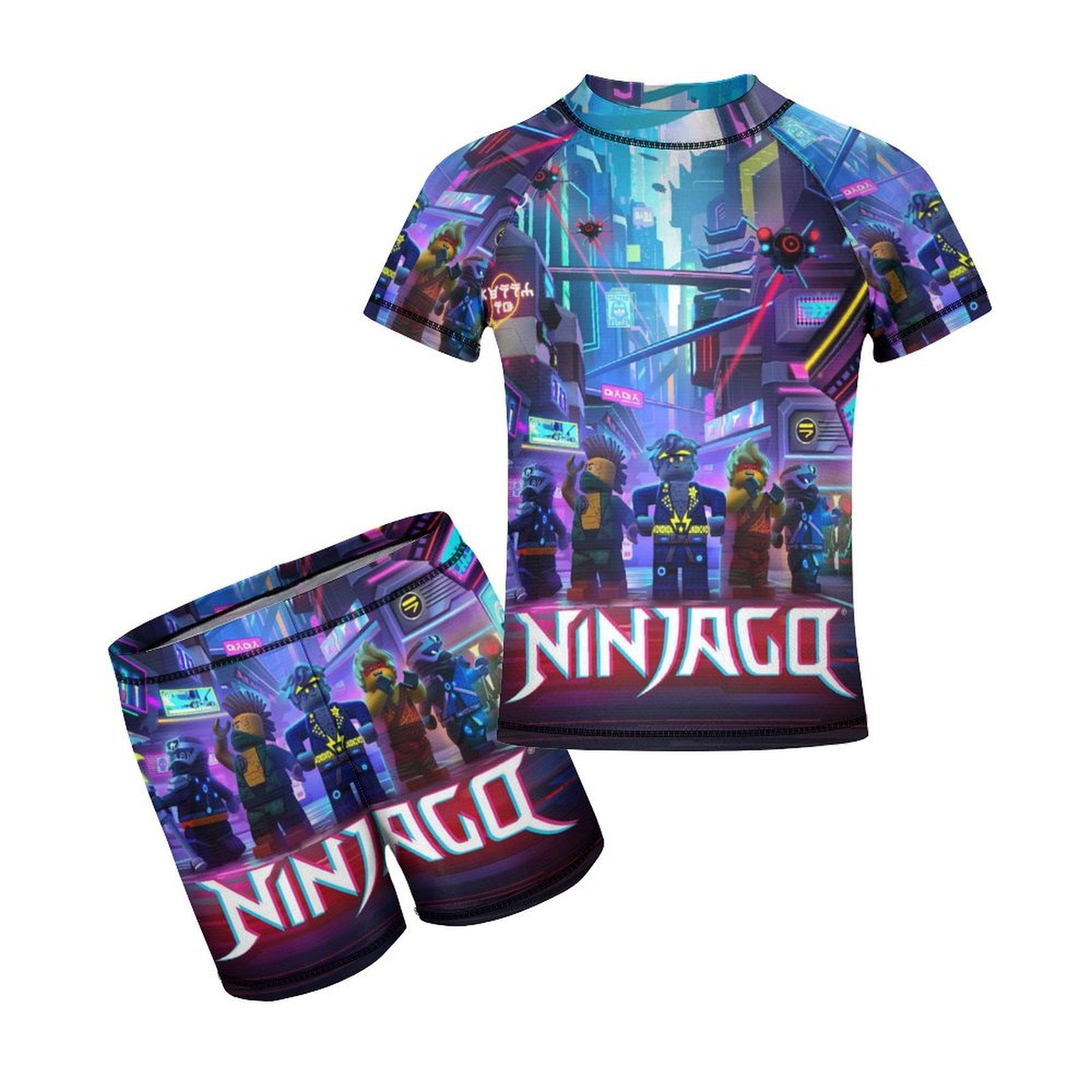 Ninjago Boys 2-Piece Swimsuit Set, Short Sleeve Rash Guard & Swim ...