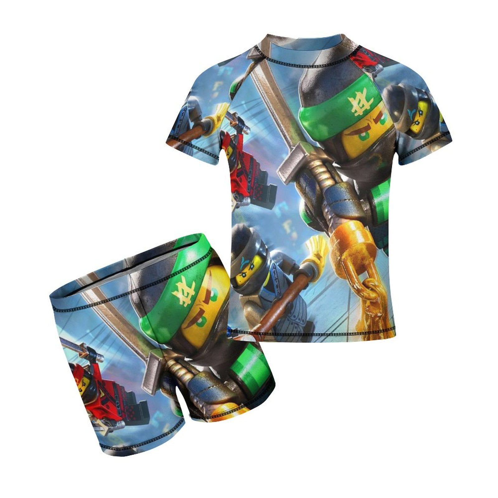 Ninjago Boys 2-Piece Swimsuit Set, Short Sleeve Rash Guard & Swim ...
