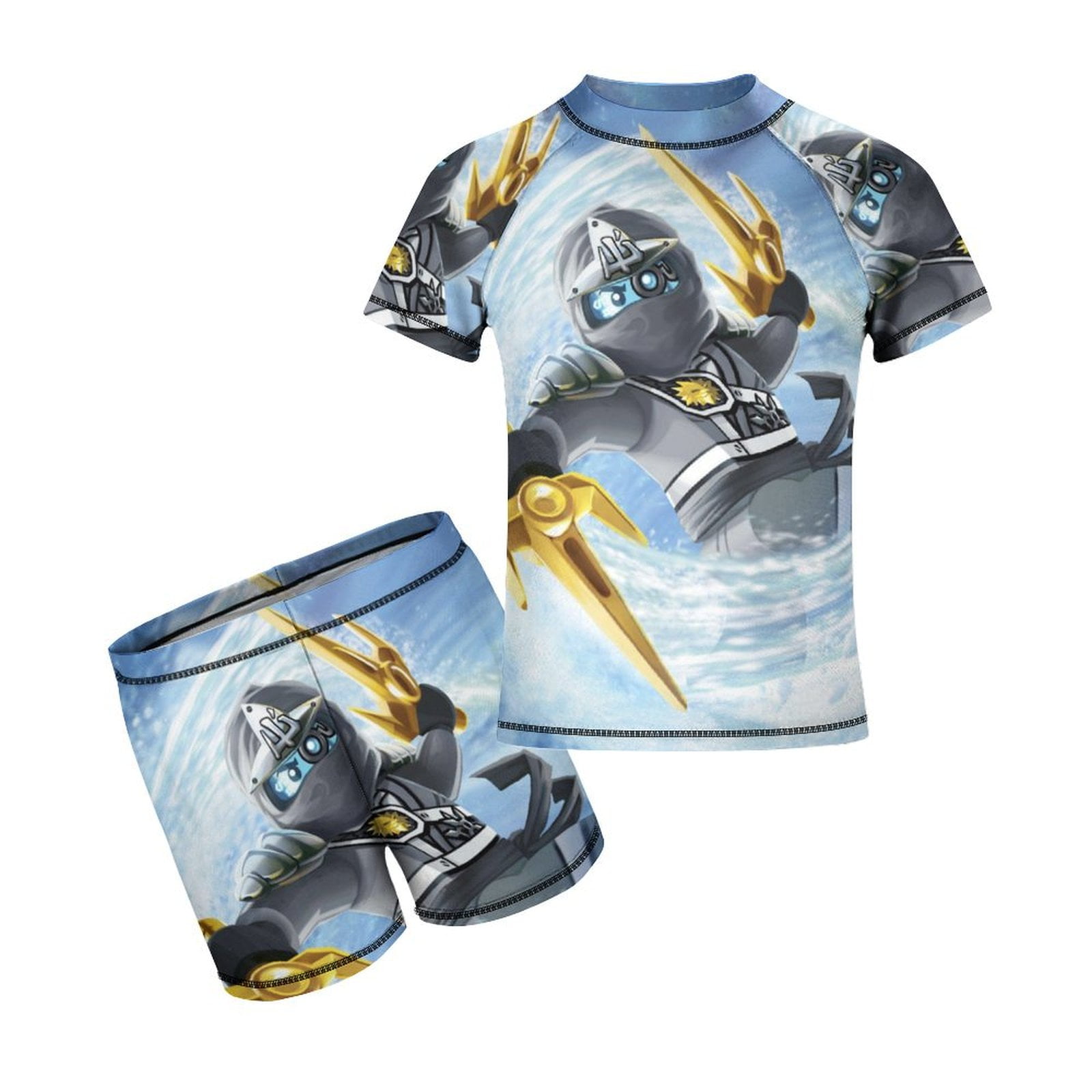 Ninjago Boys 2-Piece Swimsuit Set, Short Sleeve Rash Guard & Swim ...