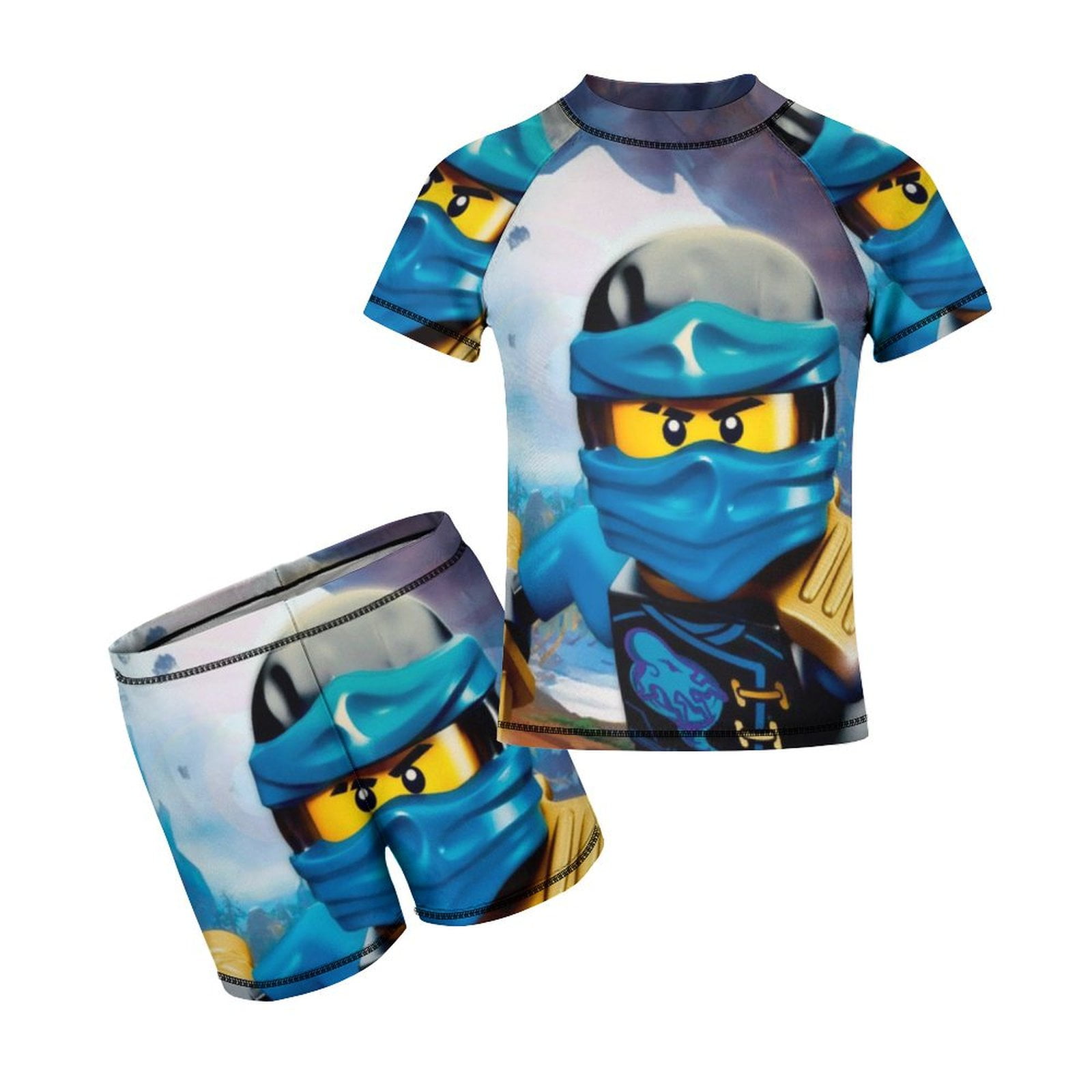 Ninjago Boys 2-Piece Swimsuit Set, Short Sleeve Rash Guard & Swim ...
