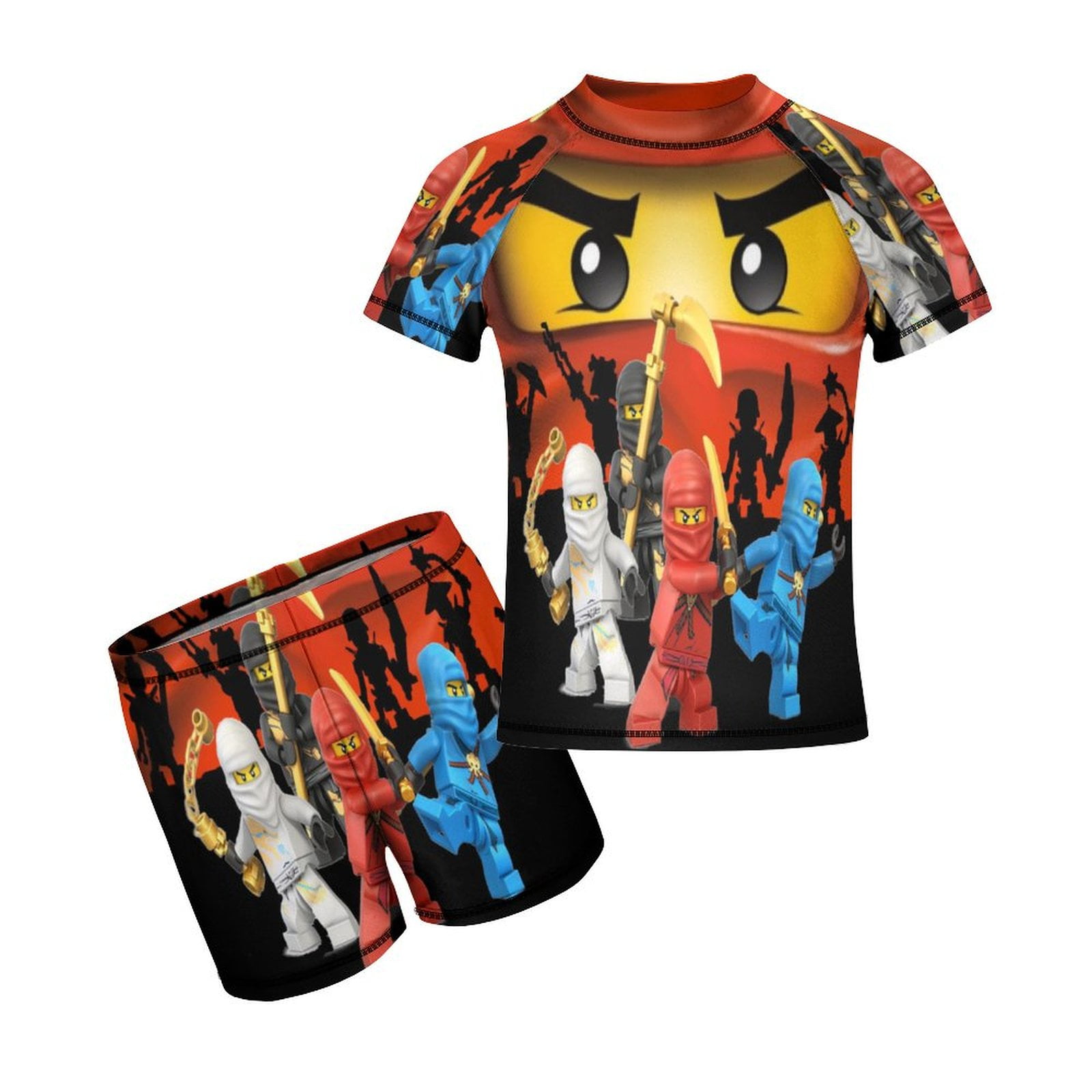 Ninjago Boys 2-Piece Swimsuit Set, Short Sleeve Rash Guard & Swim ...