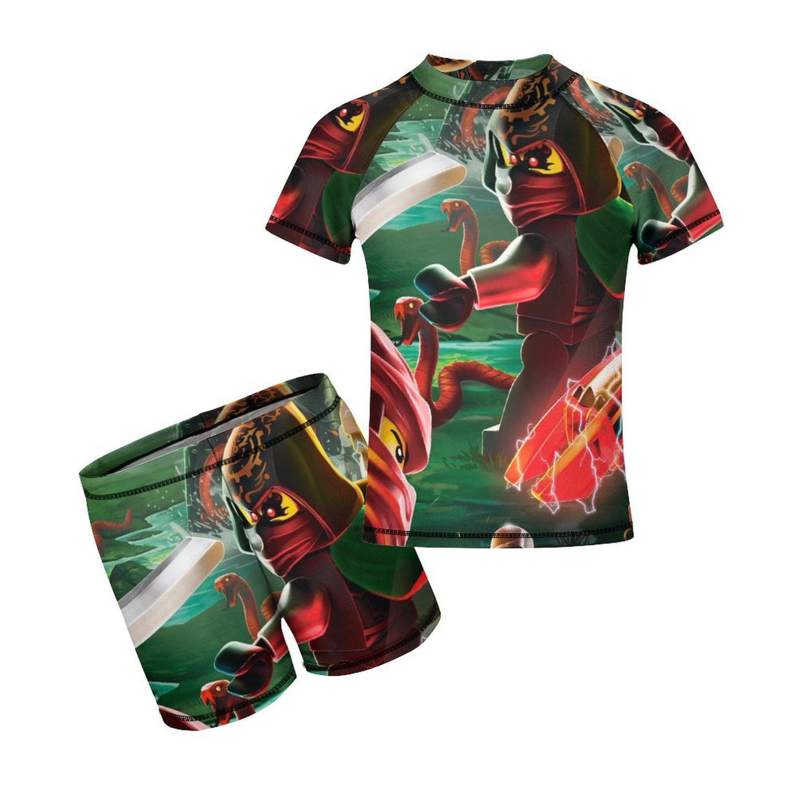Ninjago Boys 2-Piece Swimsuit Set, Short Sleeve Rash Guard & Swim ...