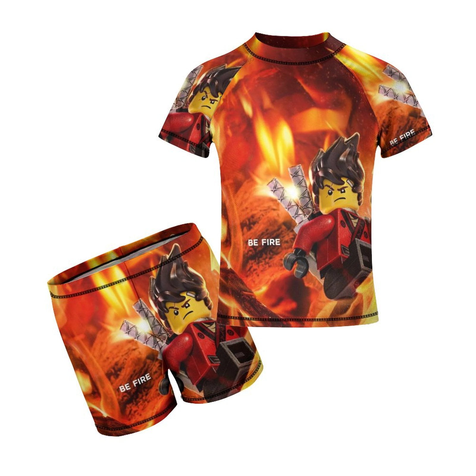 Ninjago Boys 2-Piece Swimsuit Set, Short Sleeve Rash Guard & Swim ...
