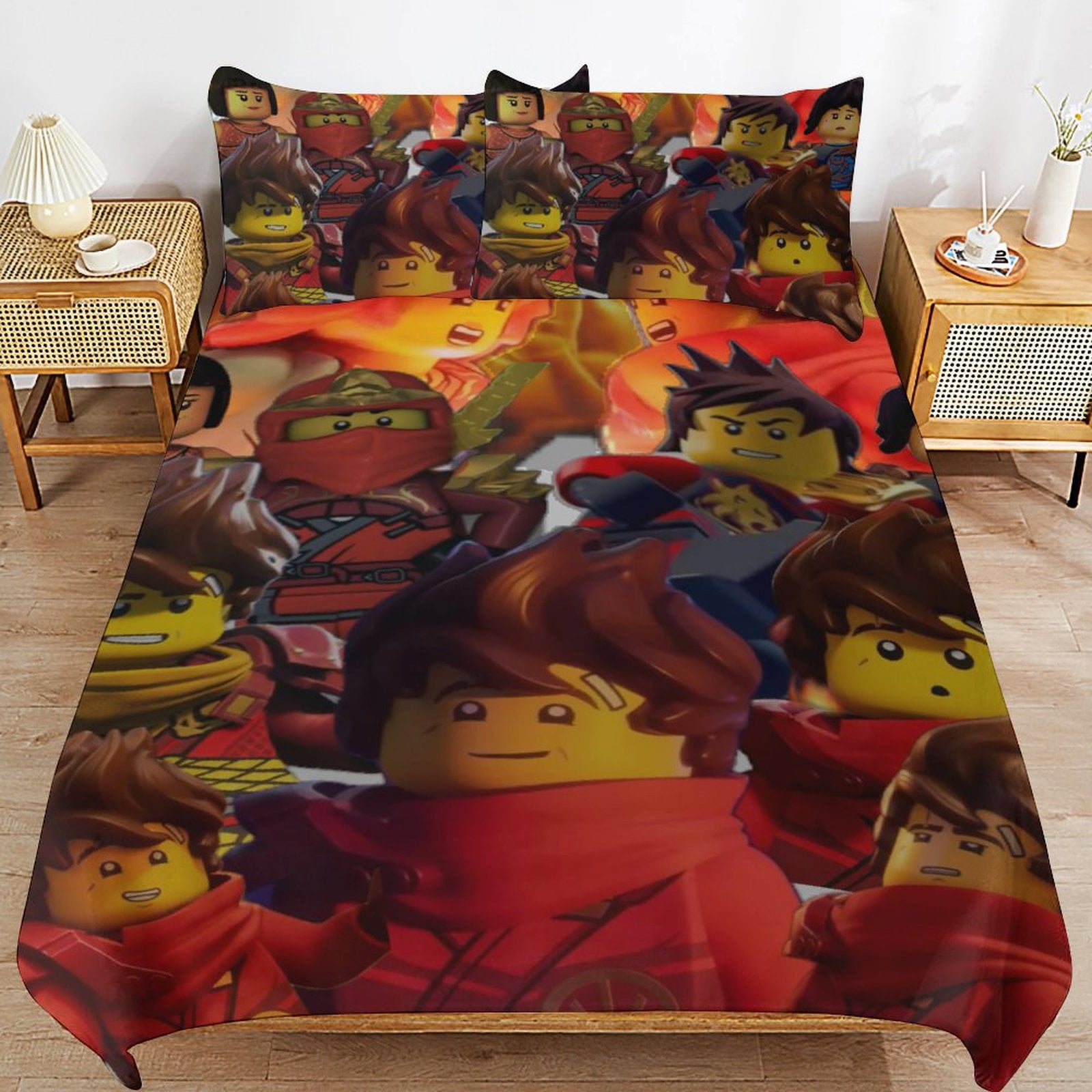Ninjago Cartoon 3 Piece Bedding Set, Cute Anime Printed Duvet Cover ...