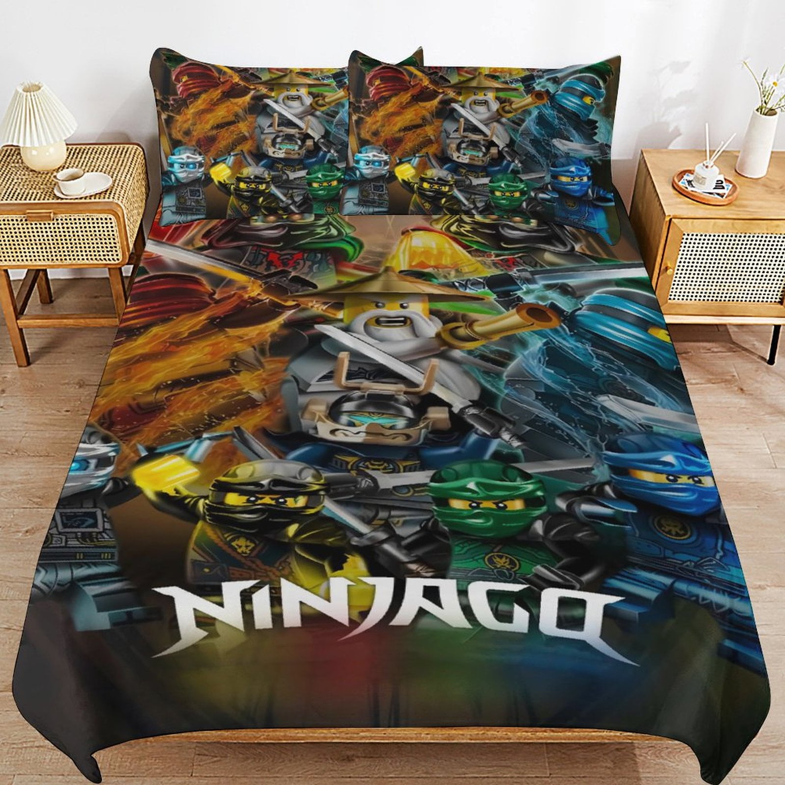 Ninjago Cartoon 3 Piece Bedding Set, Cute Anime Printed Duvet Cover ...