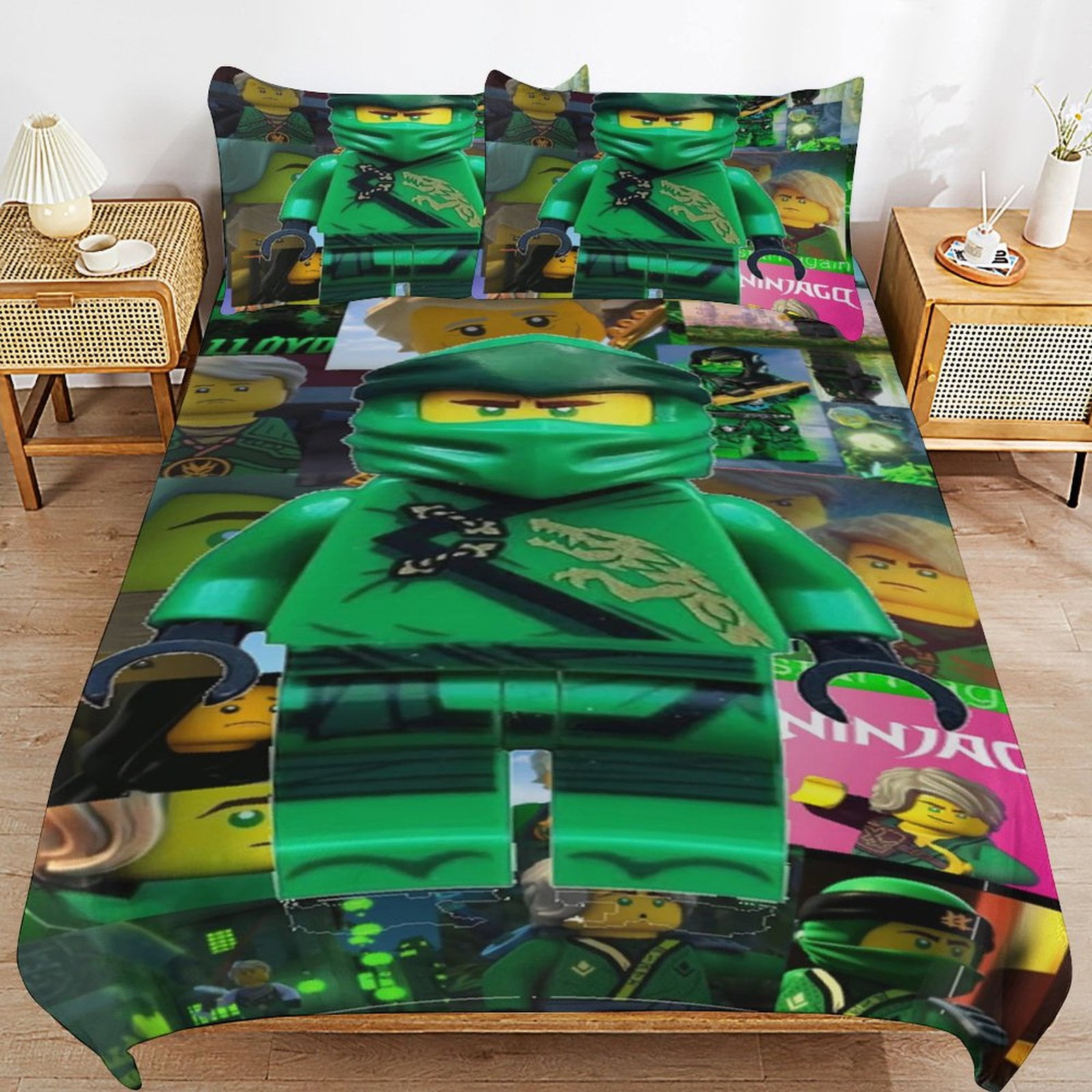 Ninjago Cartoon 3 Piece Bedding Set, Cute Anime Printed Duvet Cover ...
