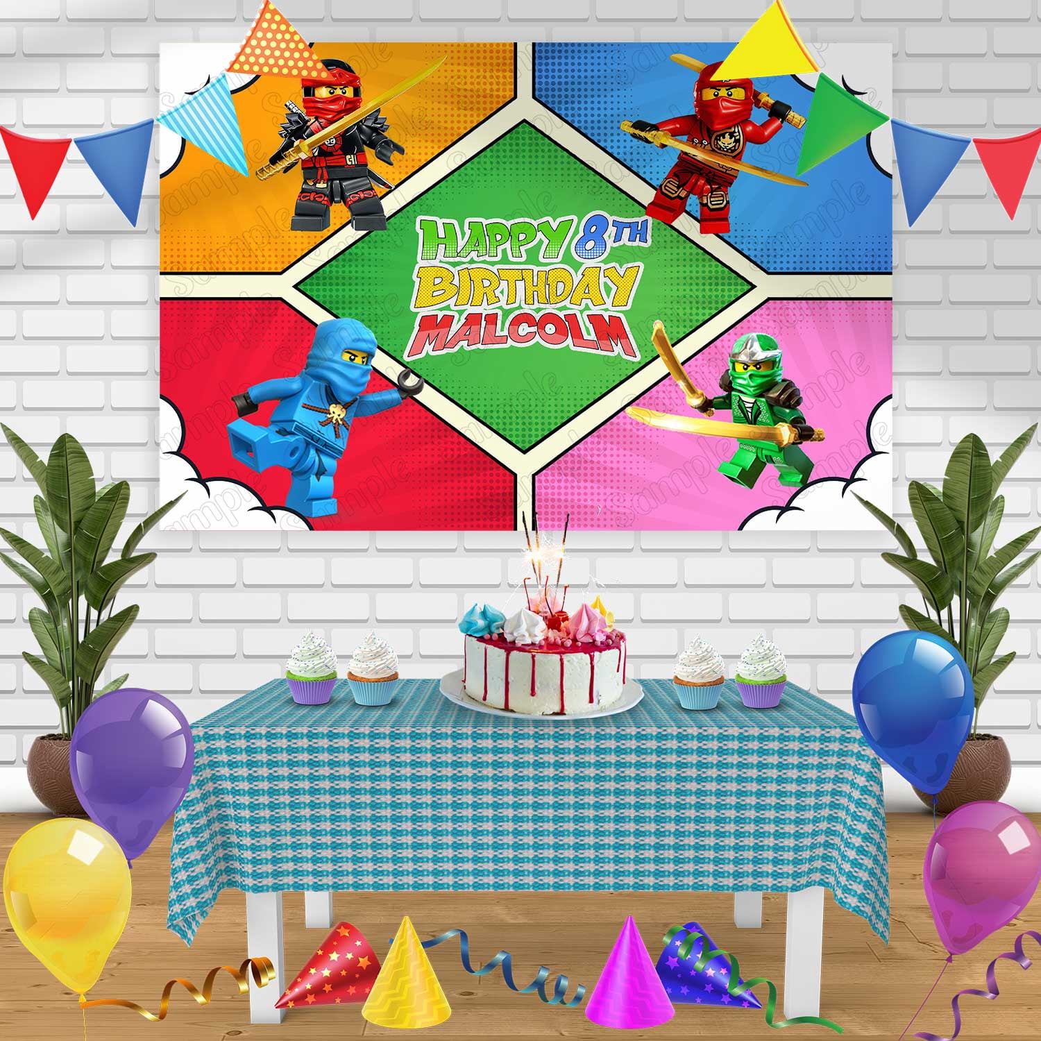 Ninjago Crew Birthday Banner Personalized Party Backdrop Decoration 60 ...