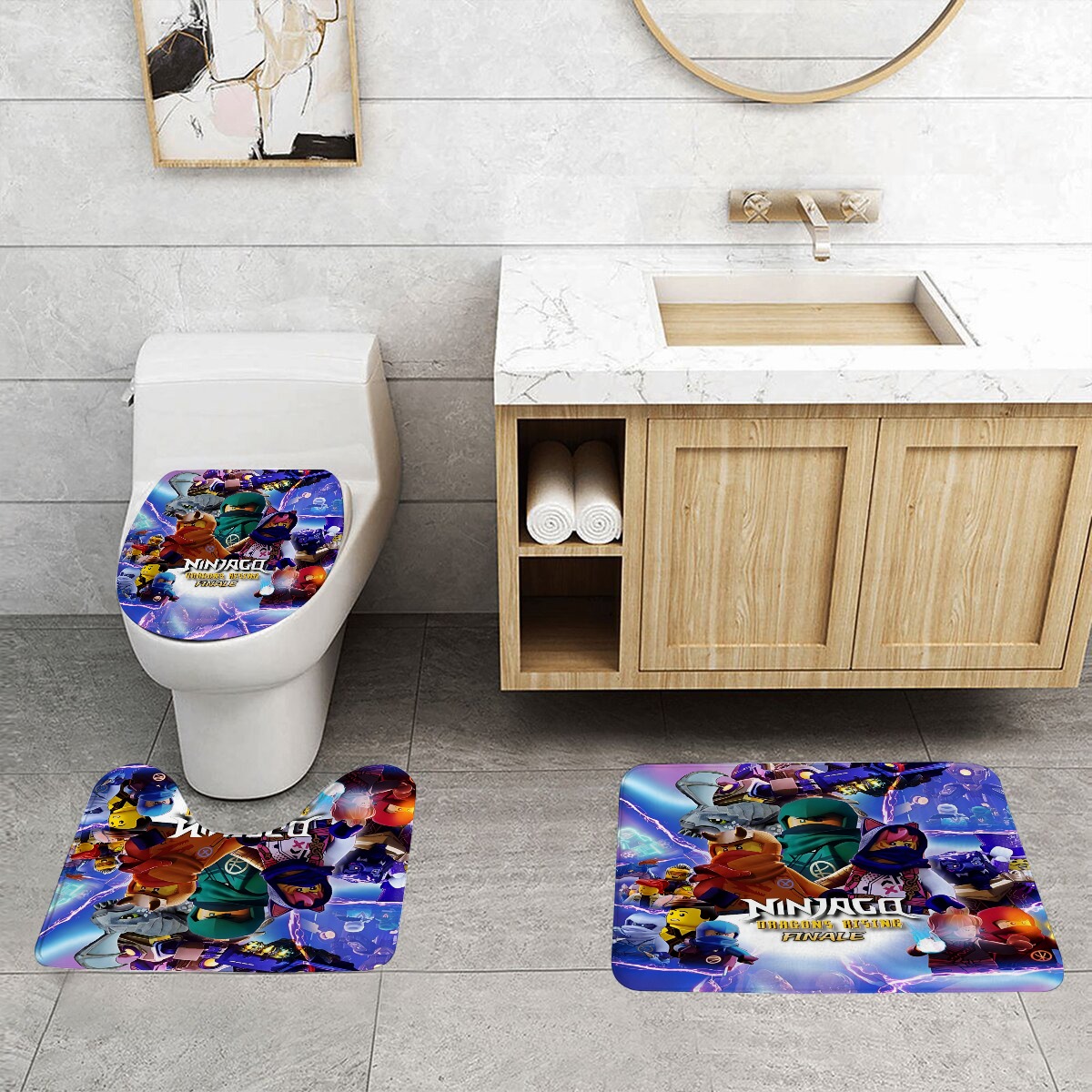 Ninjago Dragons Rising floor mat and toilet set is durable, machine ...