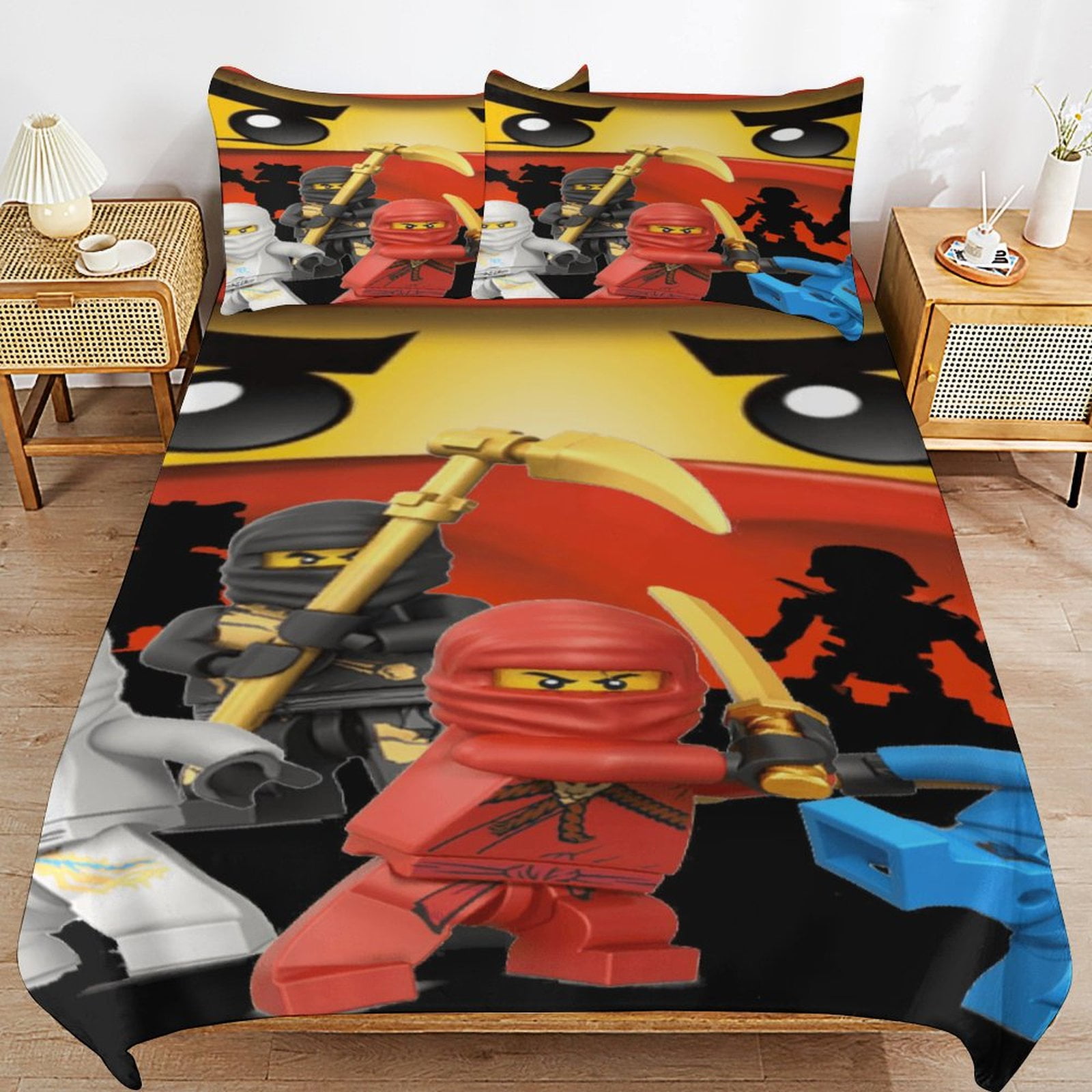 Ninjago Duvet Cover 3 Pcs Set Cute Kids Comforter Cover with 2 ...