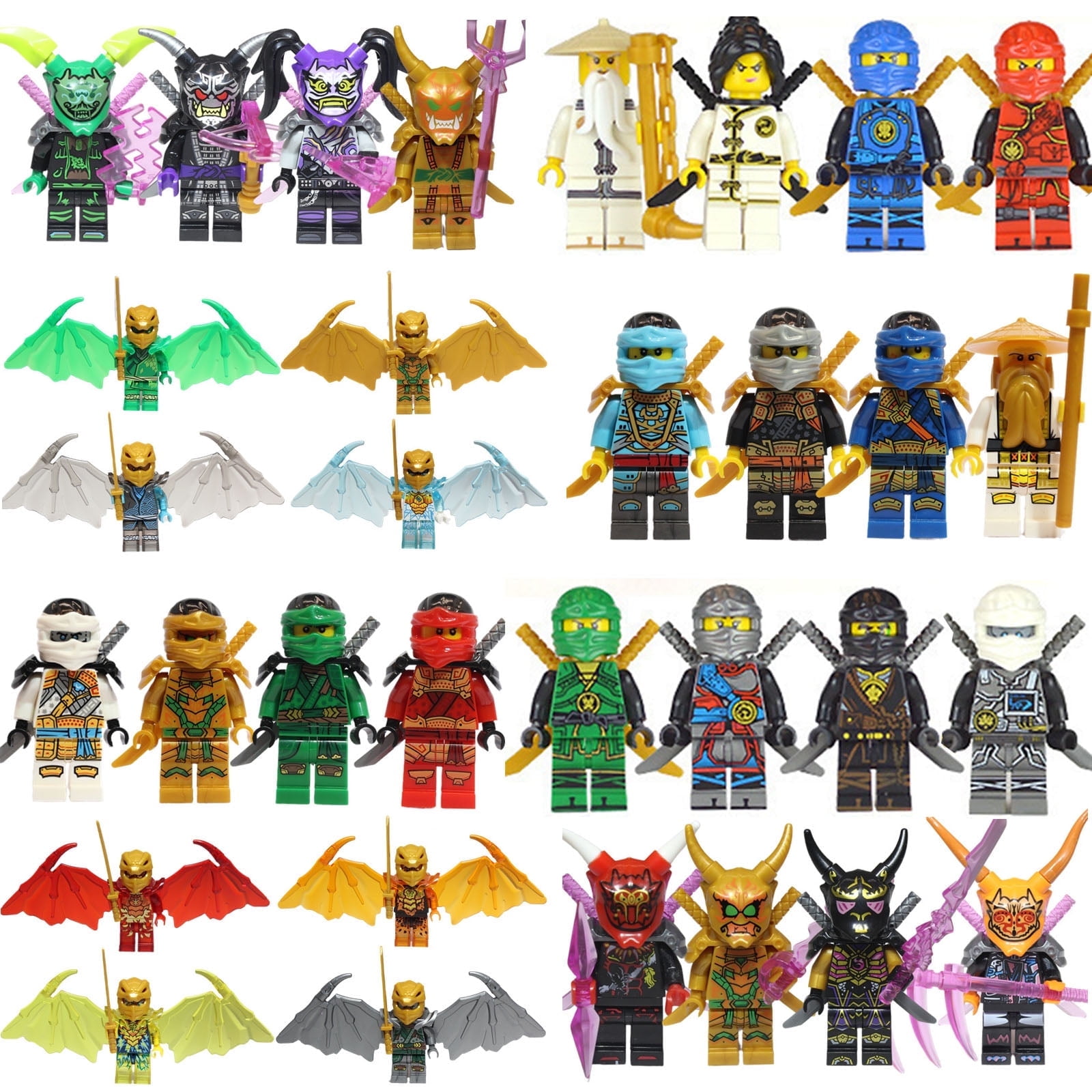 Ninjago Minifigures Kai Jay Serpentine Sensei Wu Master 32 Pcs Ninja ...