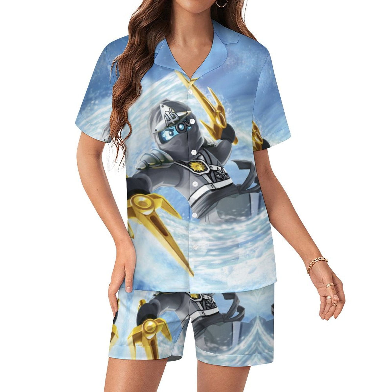 Ninjago Women Pajamas Set Short Sleeve Sleepwear Button Down Nightwear ...