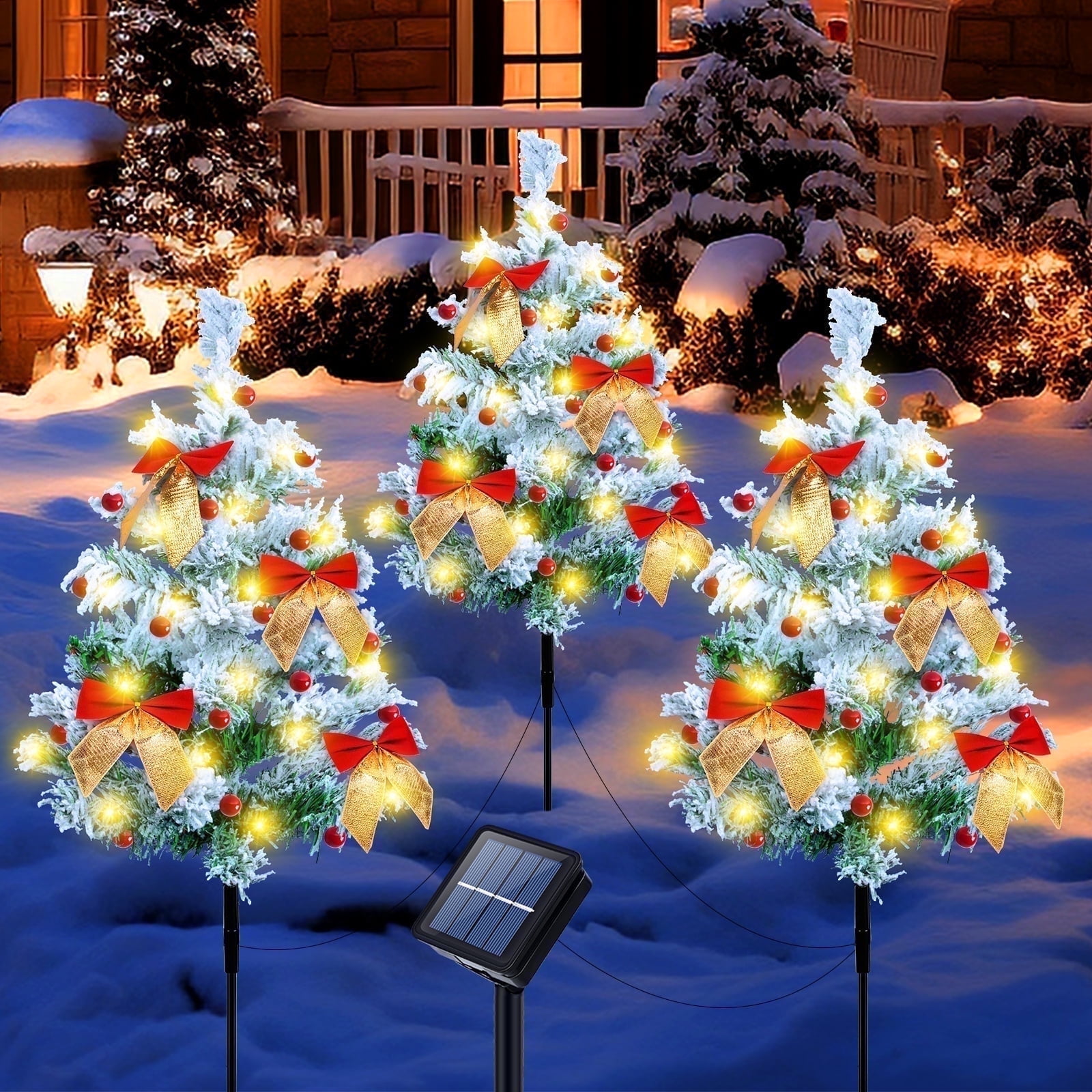 Ninonly 3 Pack Solar Christmas Tree Lights Outdoor Decorations, 8 Modes ...