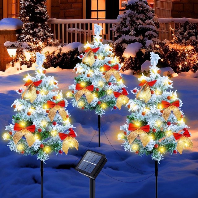 Ninonly 3 Pack Solar Christmas Tree Lights Outdoor Decorations, 8 Modes ...