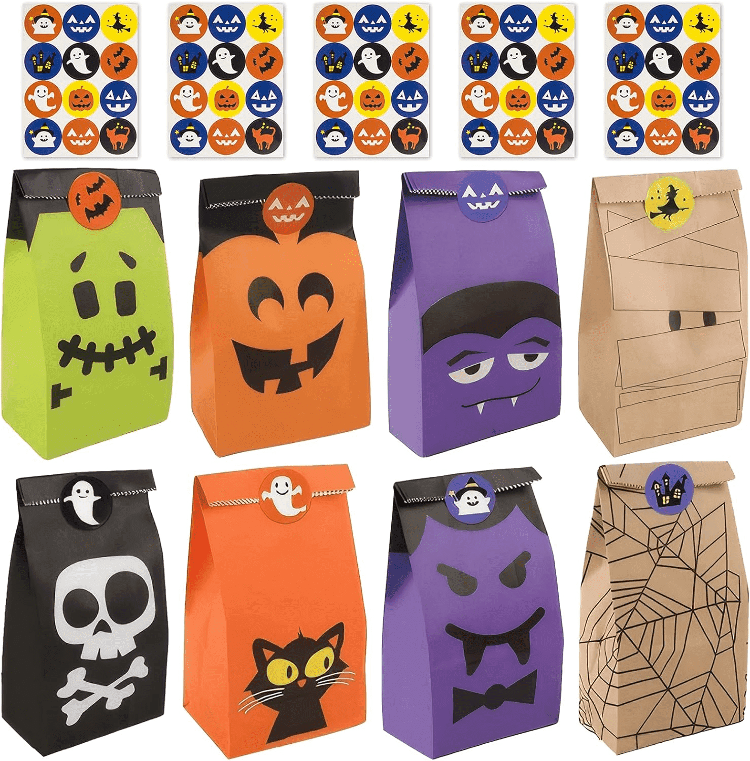 Ninonly 56pcs Halloween Treats Bag with 60pcs Stickers, Halloween Candy ...