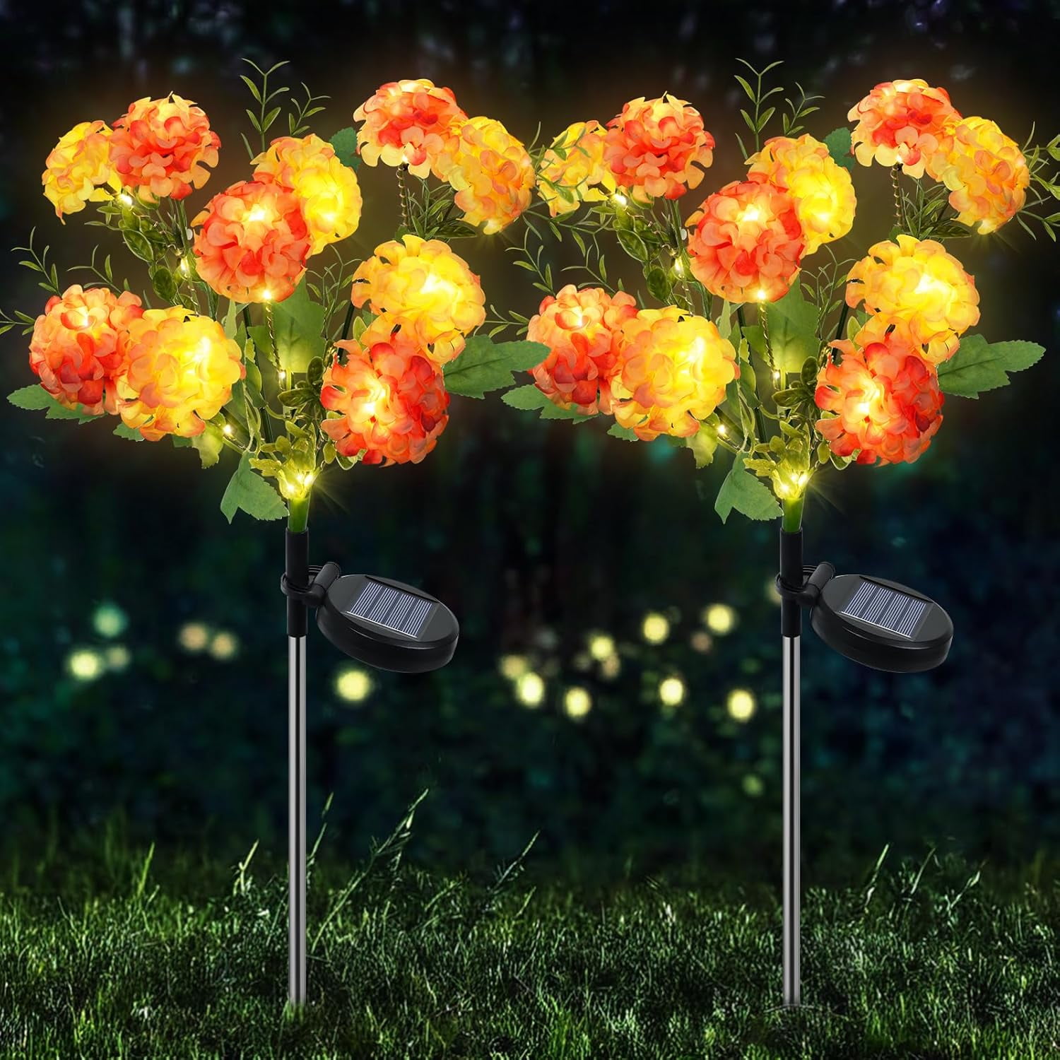 Ninonly Solar Lights Outdoor, 2 Pack, 20 Hydrangea Flowers, Waterproof ...