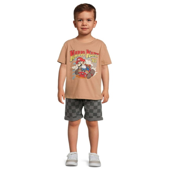 Nintendo Boys Mario Kart Checkered Graphic Tee and Shorts, 2-Piece Set ...
