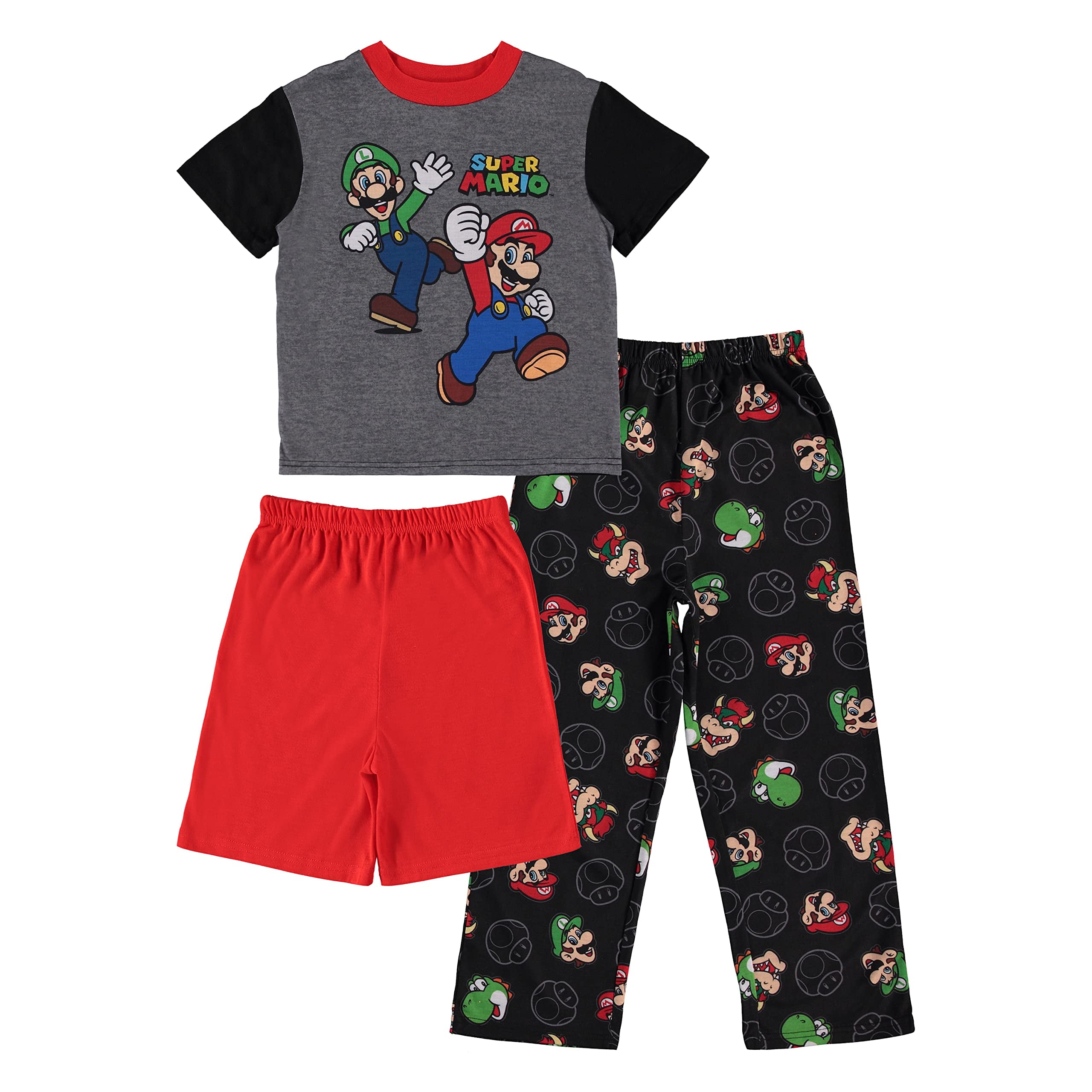 Nintendo Boys Mario Pajamas Set - 3 Piece Short Sleeve Super Mario ...