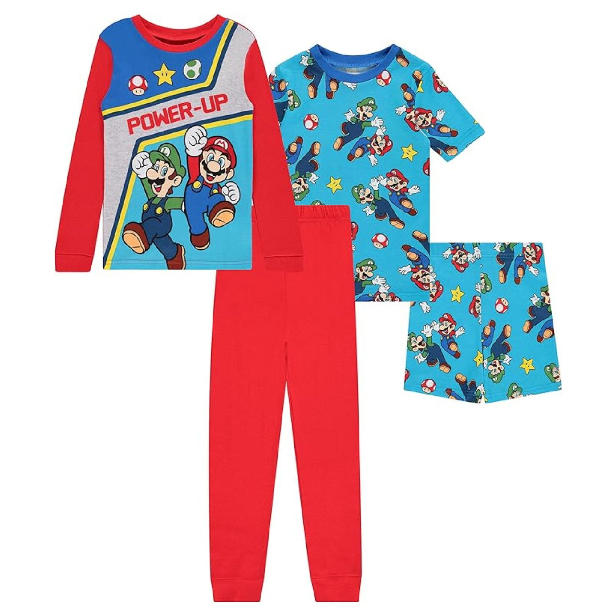 Nintendo Boys Mario Pajamas Set, 4 Piece Combo Set, Mario Shirts, Short ...
