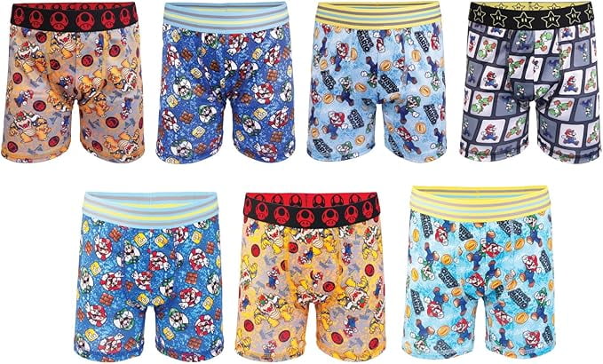 Nintendo Boys' Super 7-pack Athletic Boxer Brief with Mario, Luigi ...