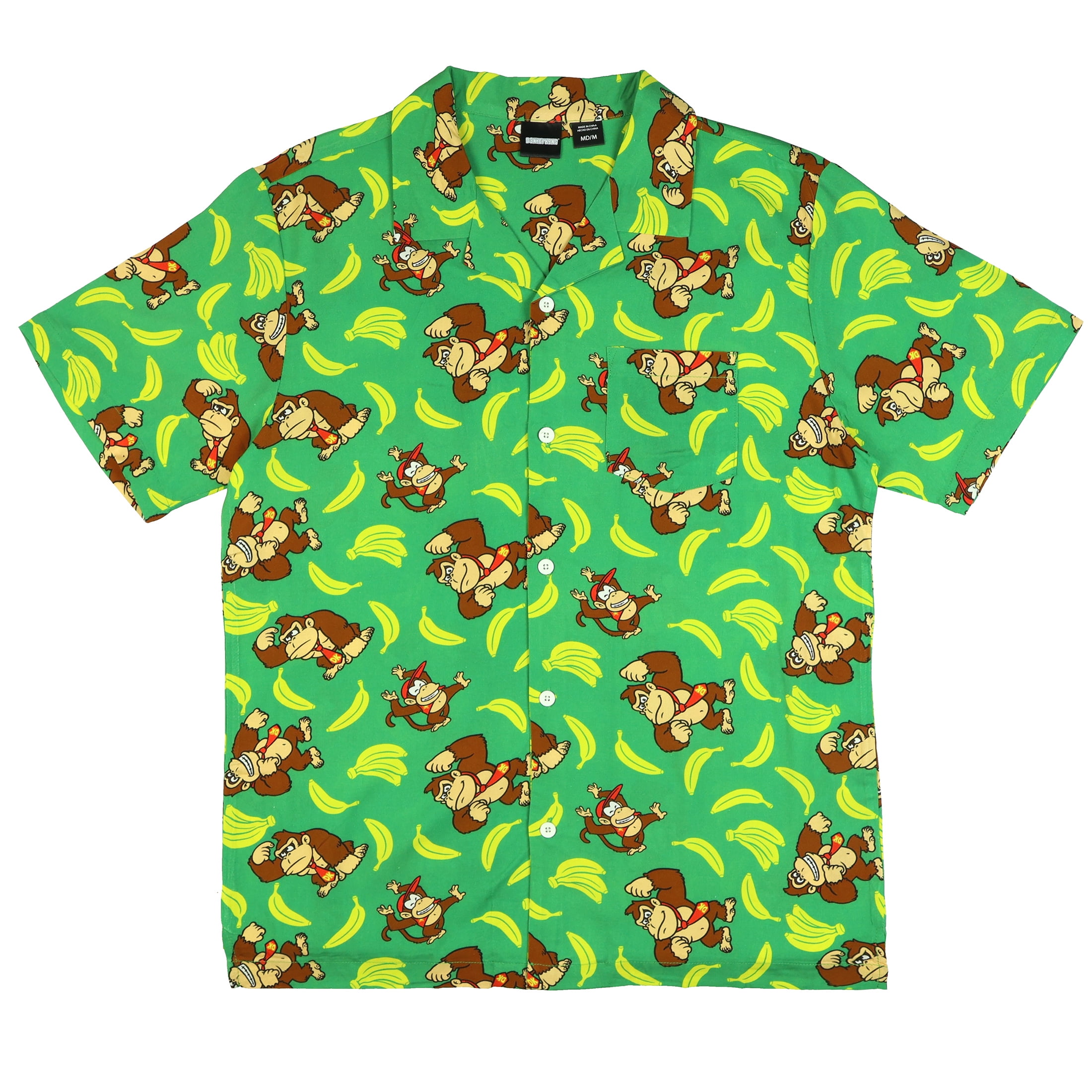 Nintendo Donkey Kong Hawaiian Shirt Men's Diddy Kong and Bananas Button ...