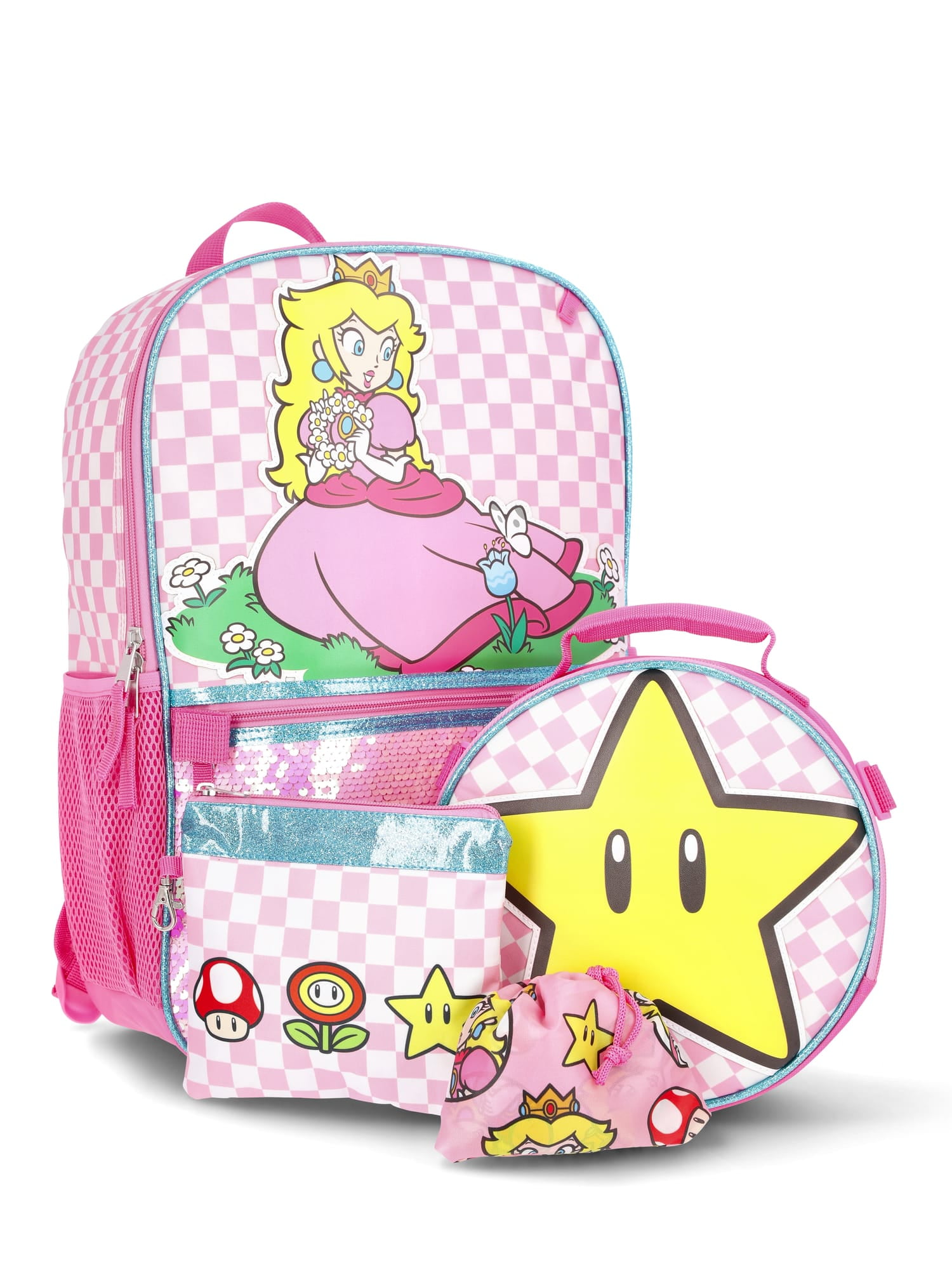 Nintendo Girls 17" Princess Peach Backpack, Lunch Box, Coin Pouch and ...