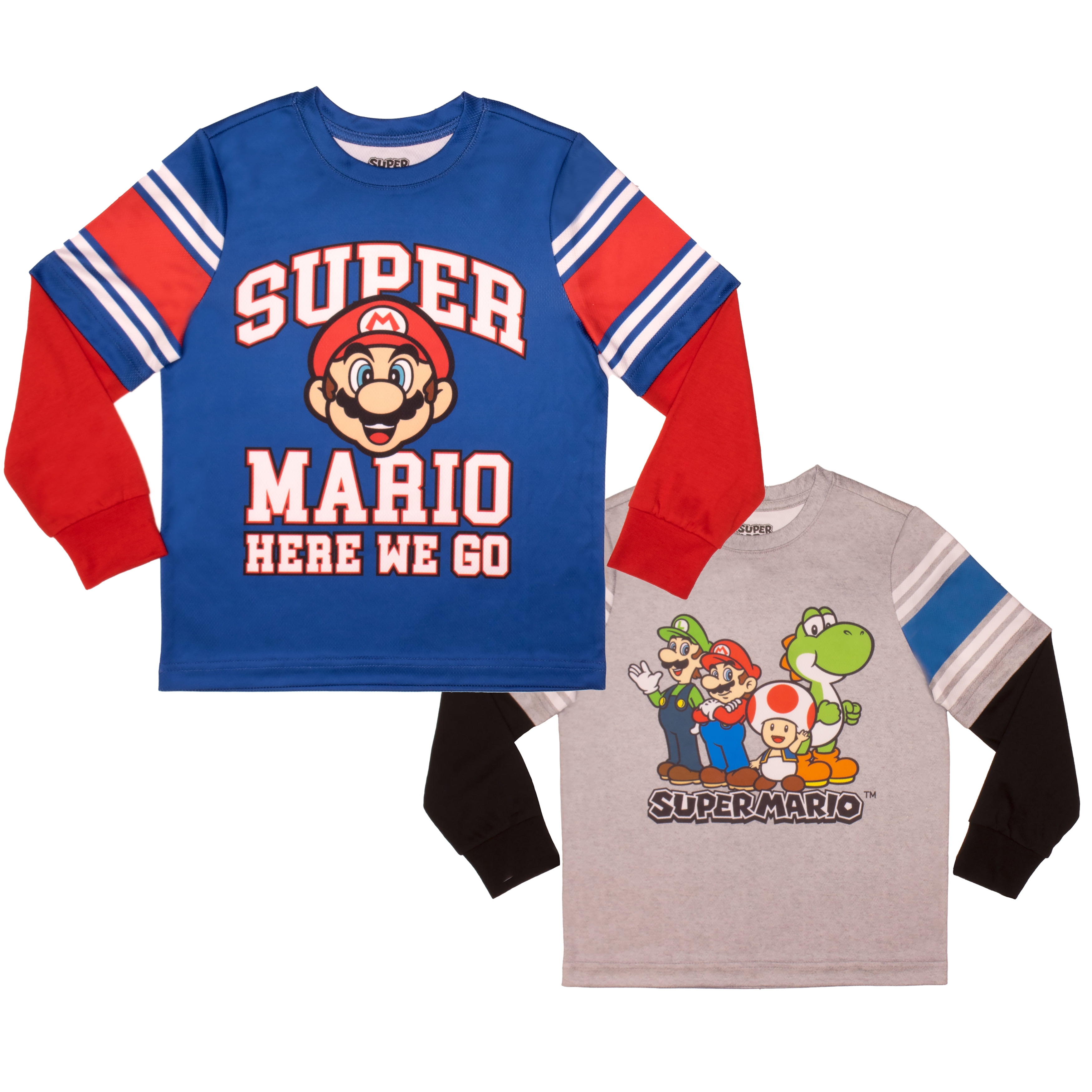 Nintendo Kids Super Mario Bros Long Sleeve T-Shirt Bundle, Mario, Luigi, Cotton, Sizes 4-16 ...