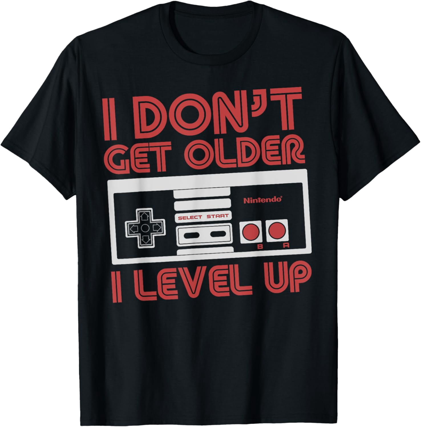 Nintendo Level Up SNES Controller Classic Fit T-Shirt - Black, Adult ...