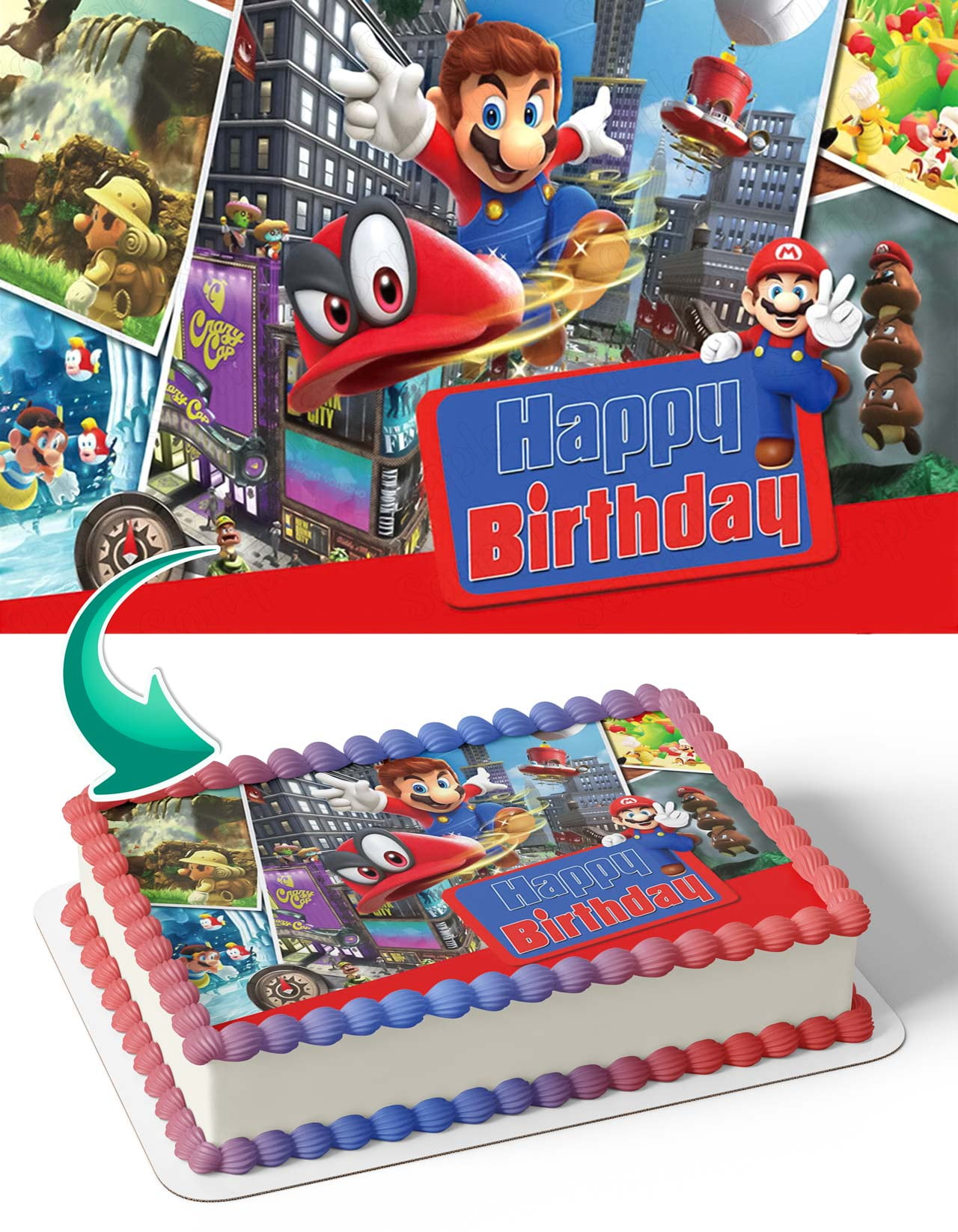 Nintendo Mario Bros CB Edible Cake Image Topper Birthday Photo Icing ...