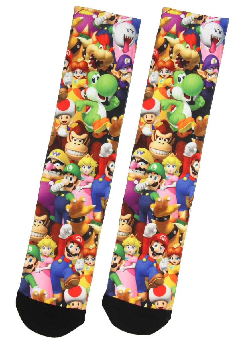Nintendo Mario Bros. Collage Group Photo Premium Sublimated Crew Socks ...