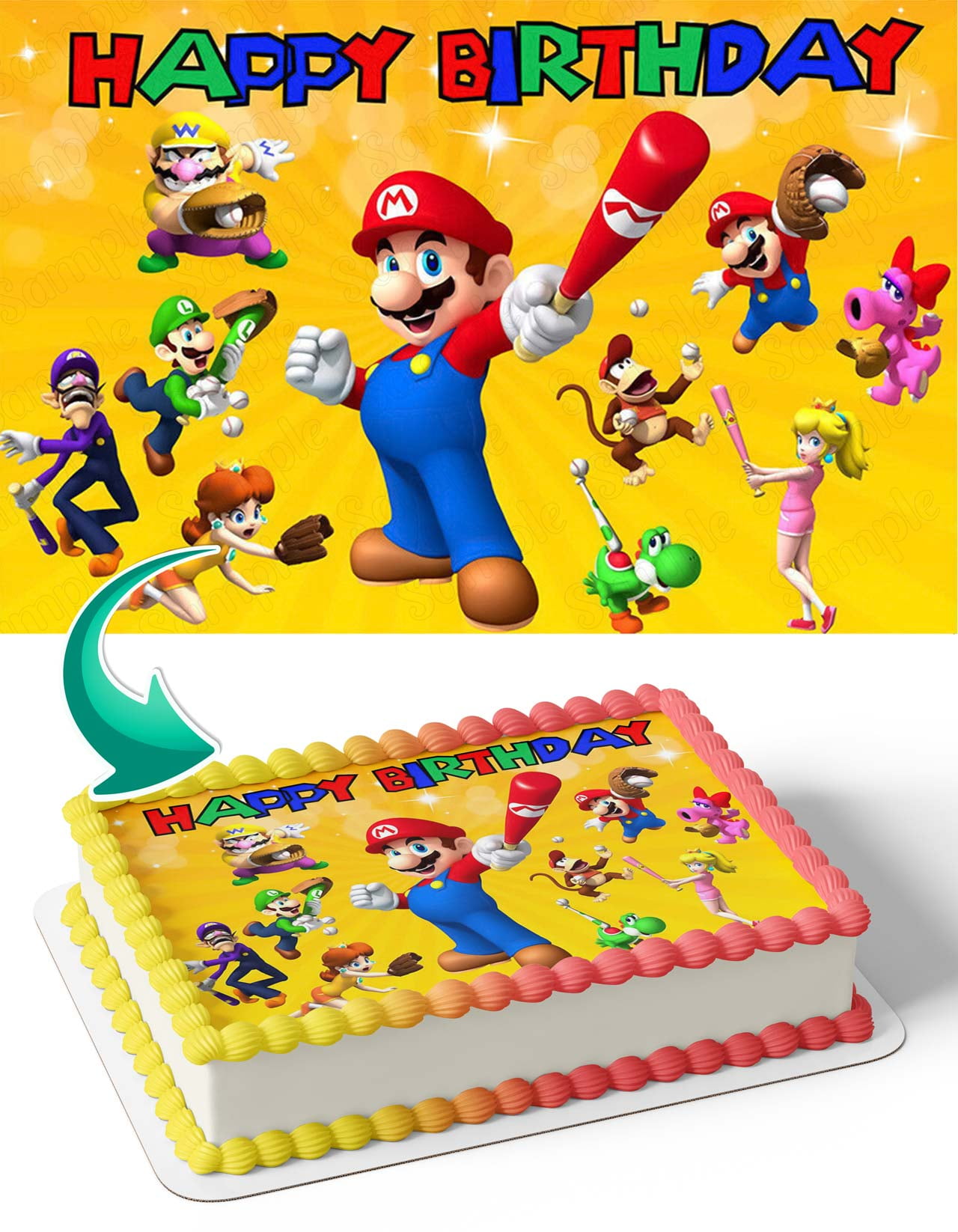 Nintendo Mario Bros YB Edible Cake Image Topper Birthday Photo Icing ...