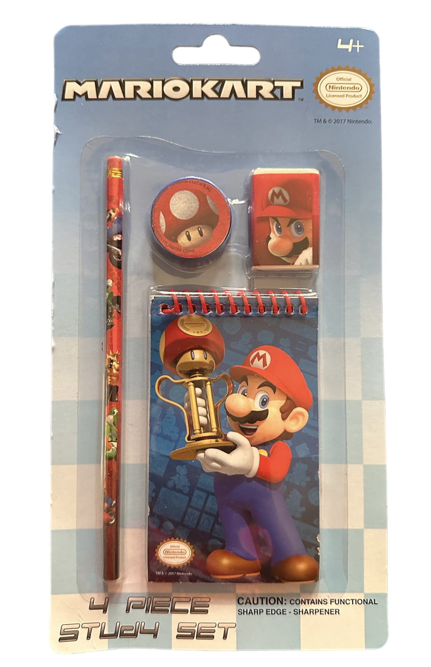 Nintendo Mario Kart 4 Piece Study Kit Set - Notepad, Sharpener, Eraser ...