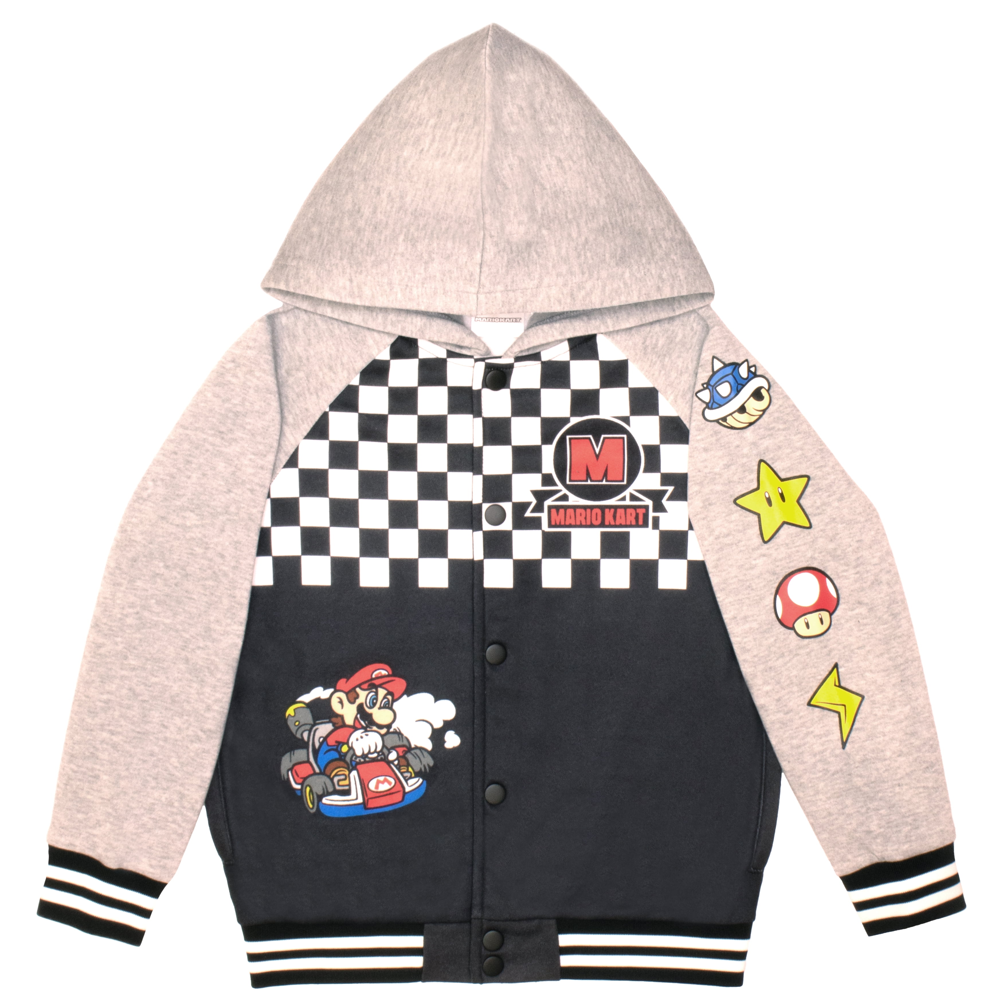 Nintendo Mario Kart Boys Button Up Hoodie Fleece Varsity Jacket Super ...