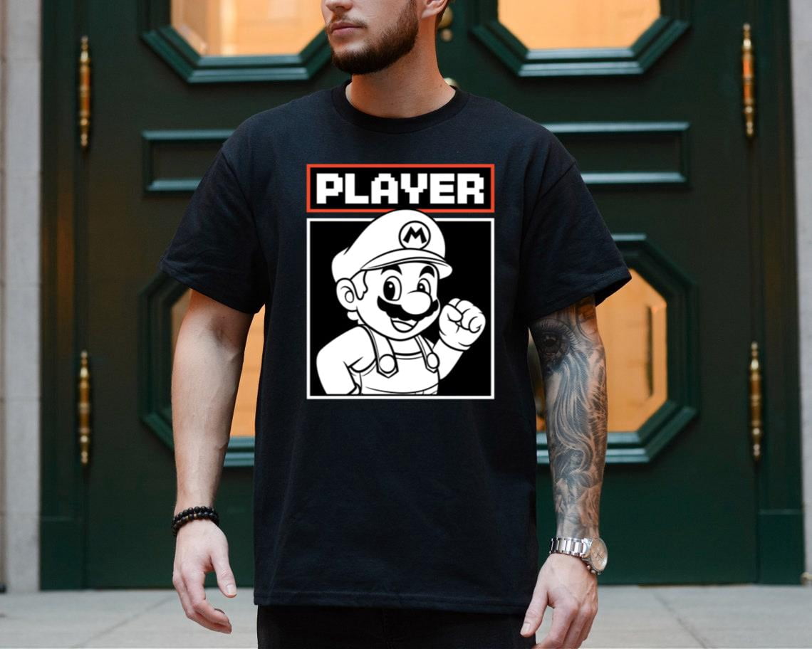 Nintendo Mario Player T-Shirt, Player Mario Monochrome Streetwear T ...