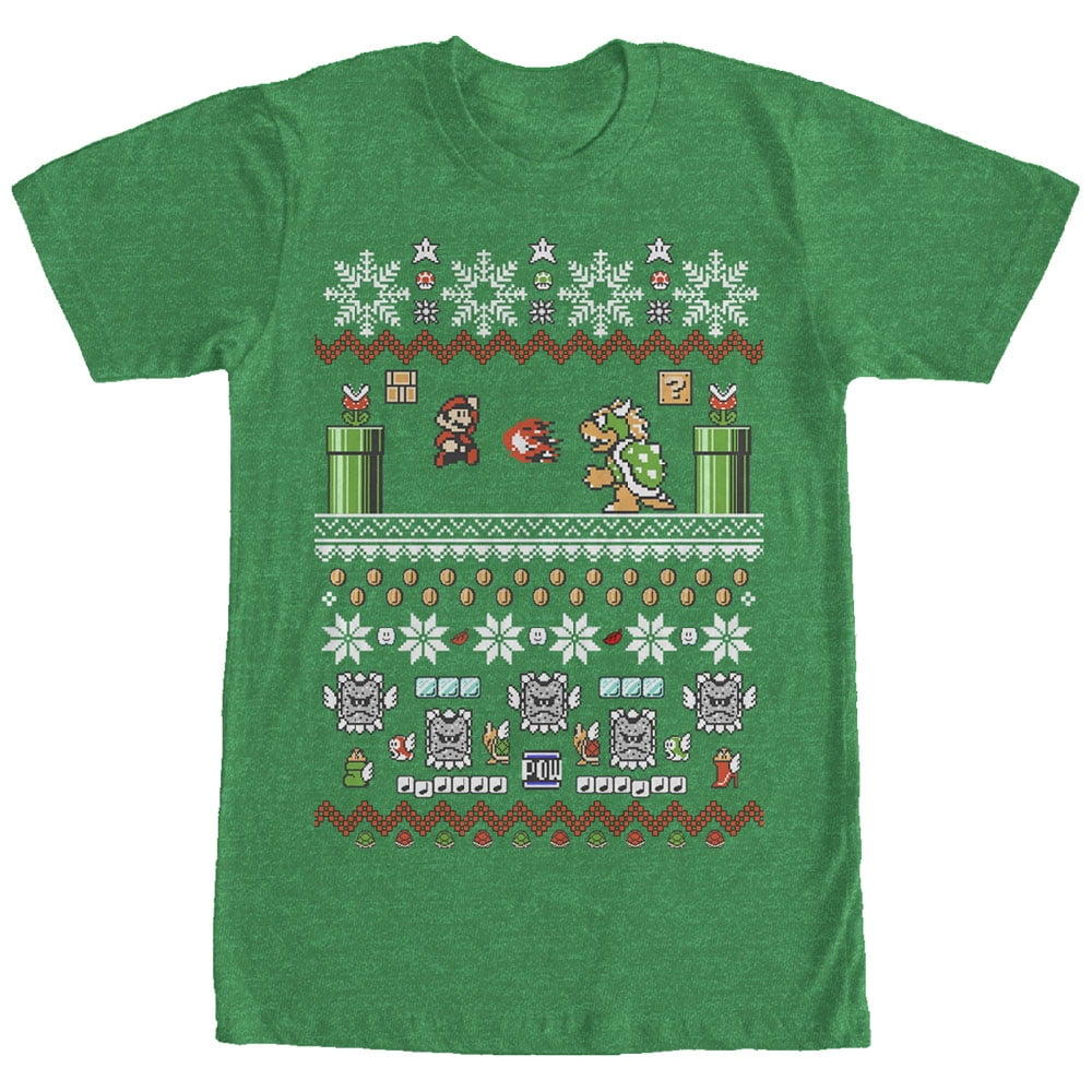 Nintendo Men's Mario and Bowser Ugly Christmas Sweater T-Shirt ...